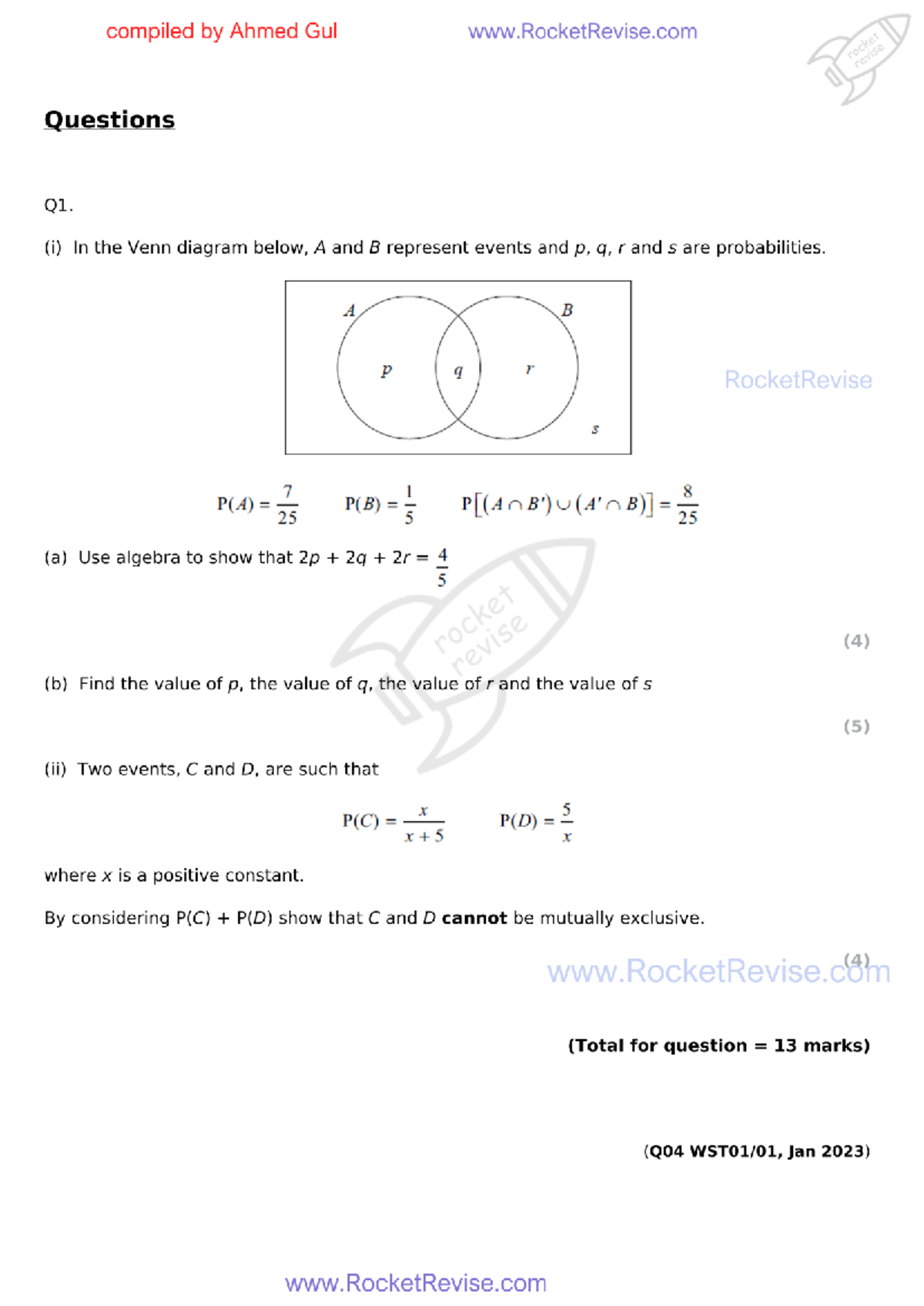 Ial-S1 Probability Compiled Questions and Solutions (Ahmed Gul) - Studocu
