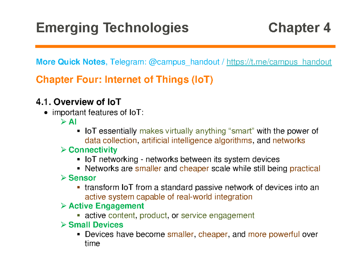Emerging Tech: Quick Notes on IoT - Chapter 4 Overview - Studocu