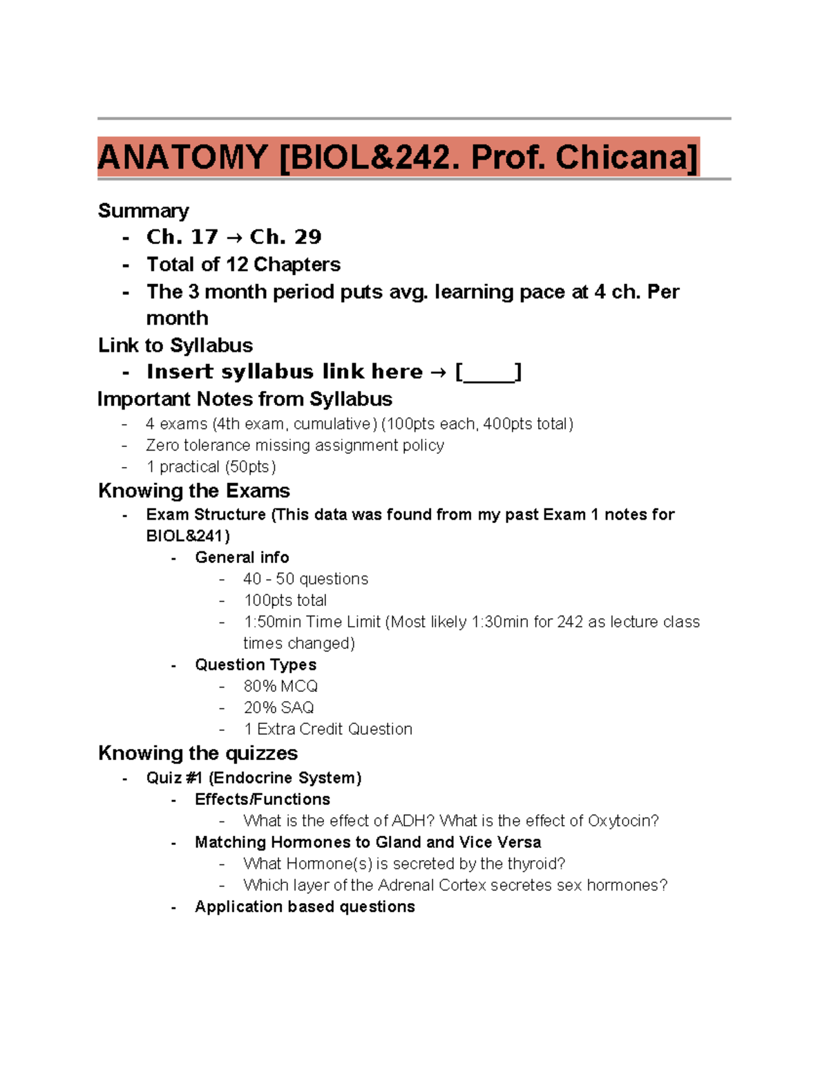 ANATOMY 242: Endocrine System Overview - Hormones & Glands Summary ...