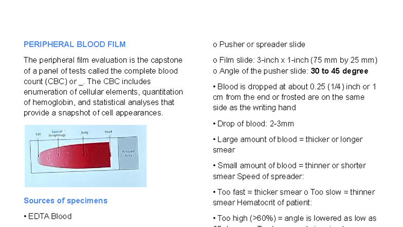 Peripheral Blood Film Preparation Techniques (Hema-Finals) - Studocu