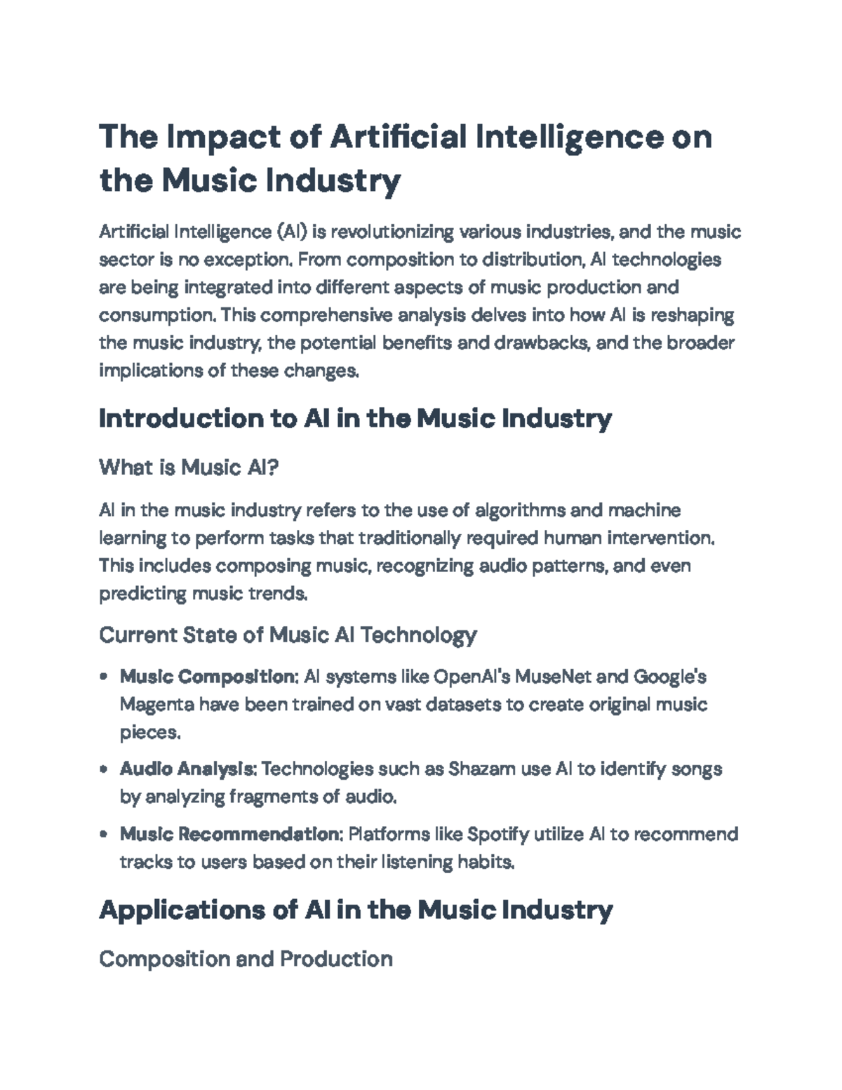 The Impact of AI on the Music Industry: Analysis and Implications - The ...