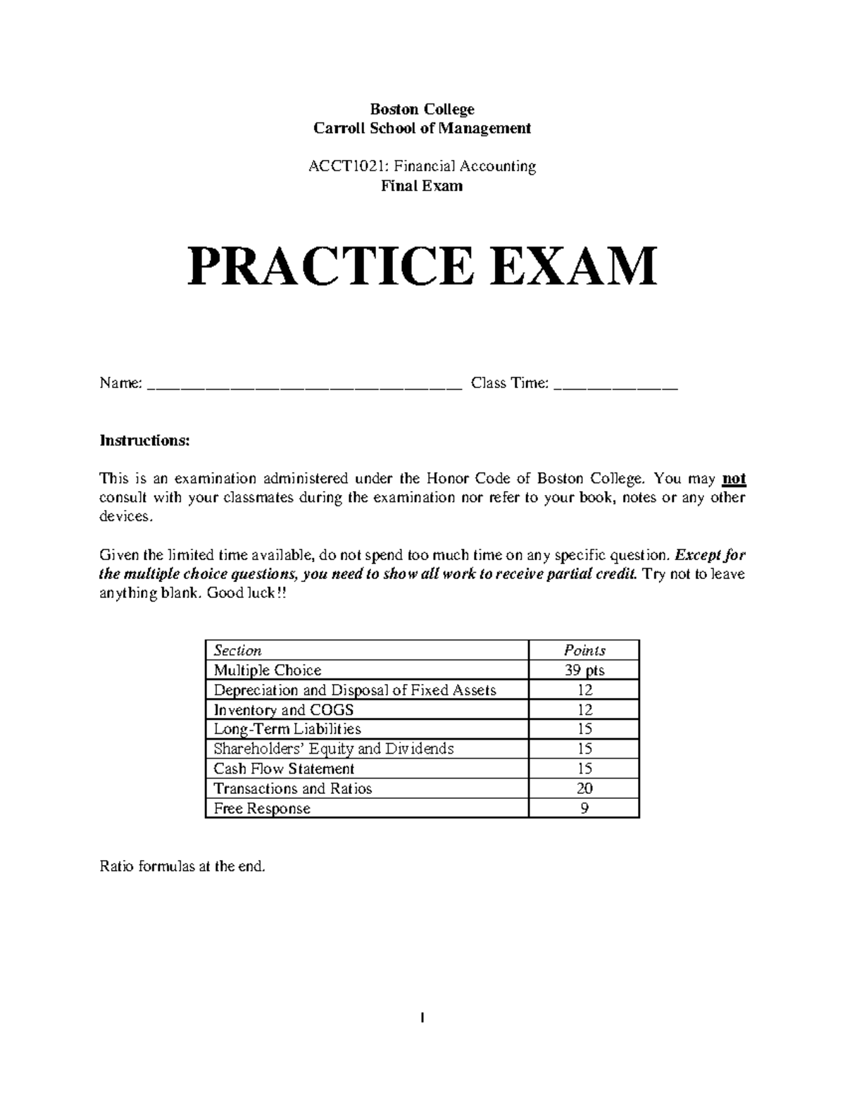 ACCT1021: Financial Accounting Final Exam Practice - Studocu