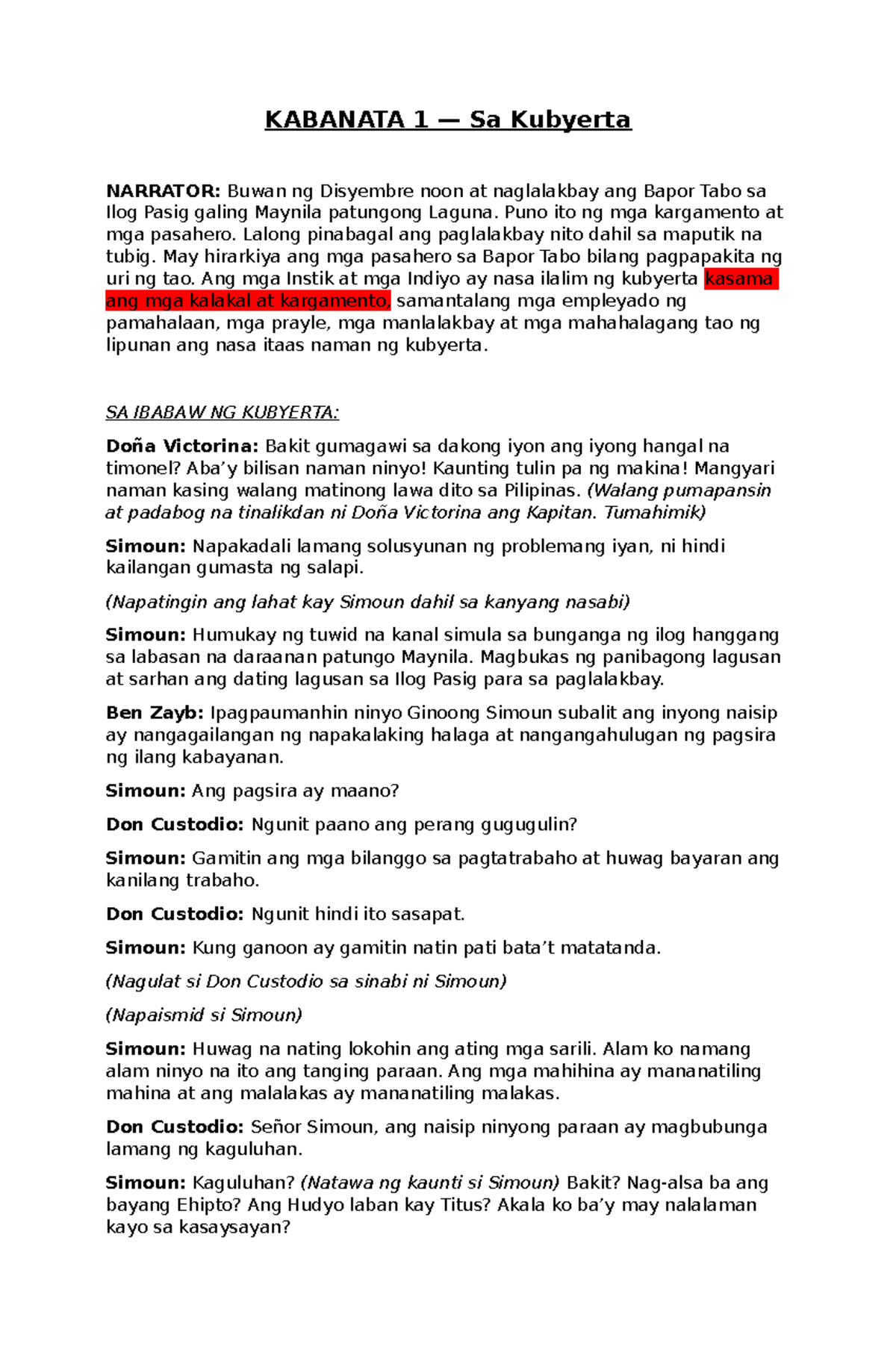 Simoun El Filibusterismo Monologue Script