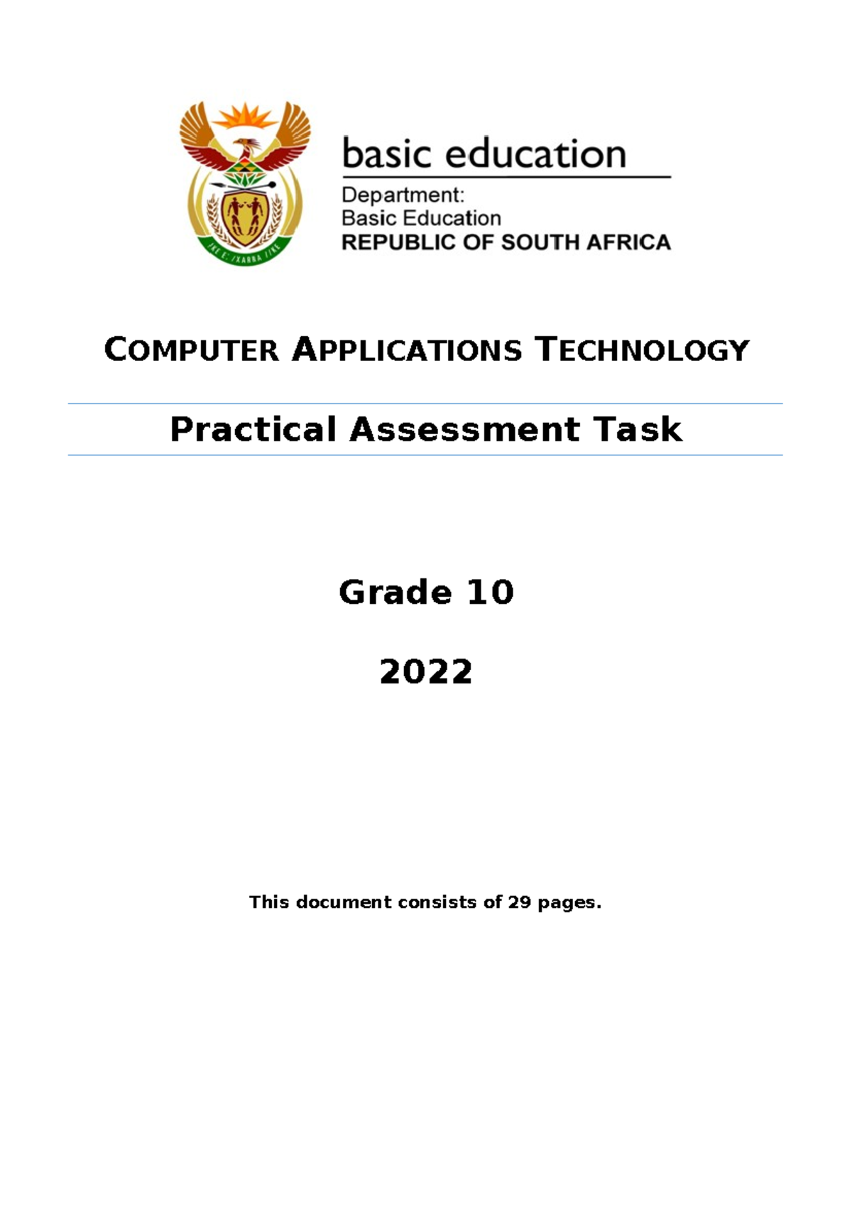 2022 CAT PAT Grade 10 Practical Assessment Task Guide - Studocu