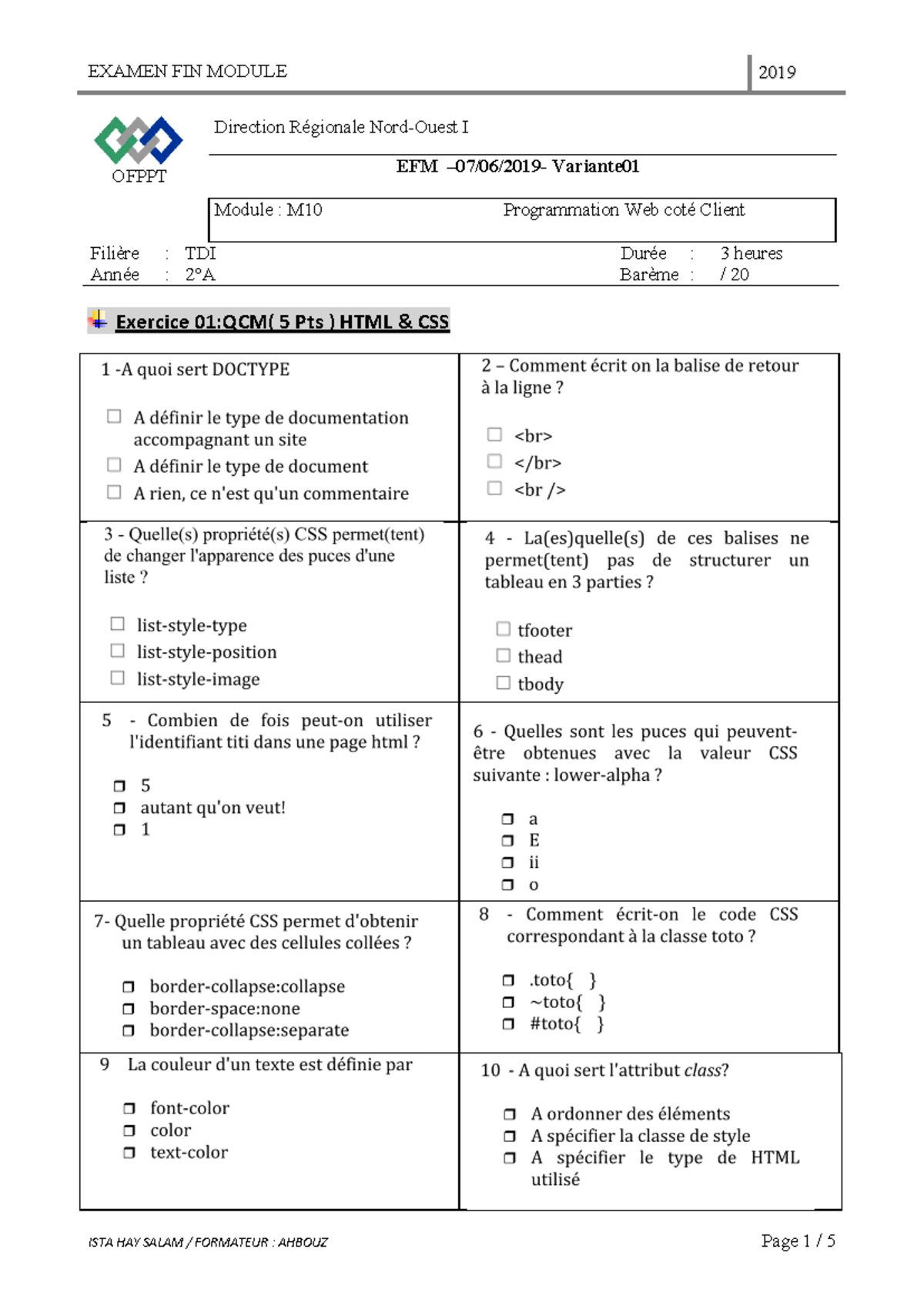EFM TDI2 -Var01 - development digital ofppt - OFPPT Direction Régionale Nord-Ouest I EFM - Studocu