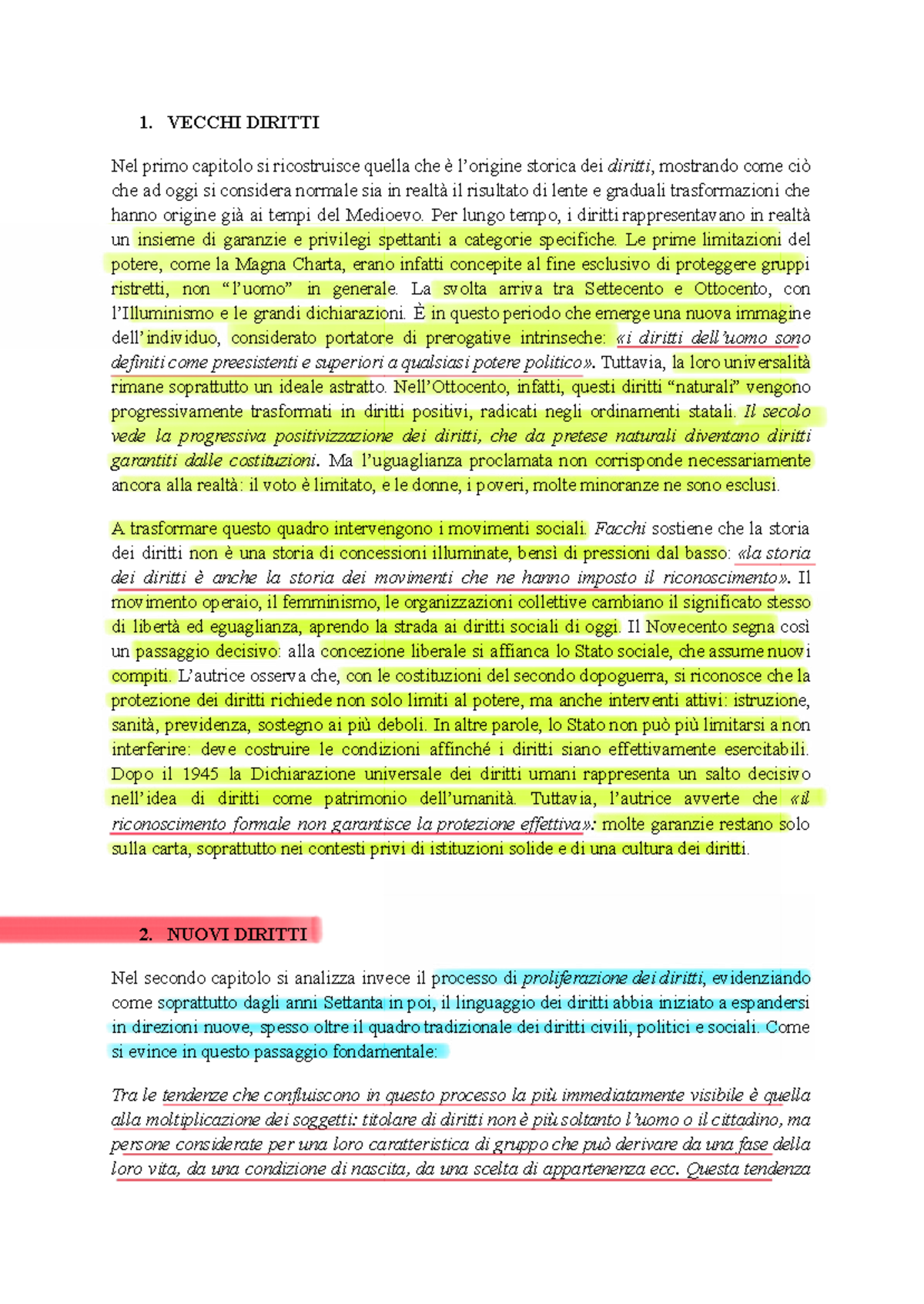 Riassunto del Paper: Diritti e Loro Evoluzione nel Tempo - Studocu