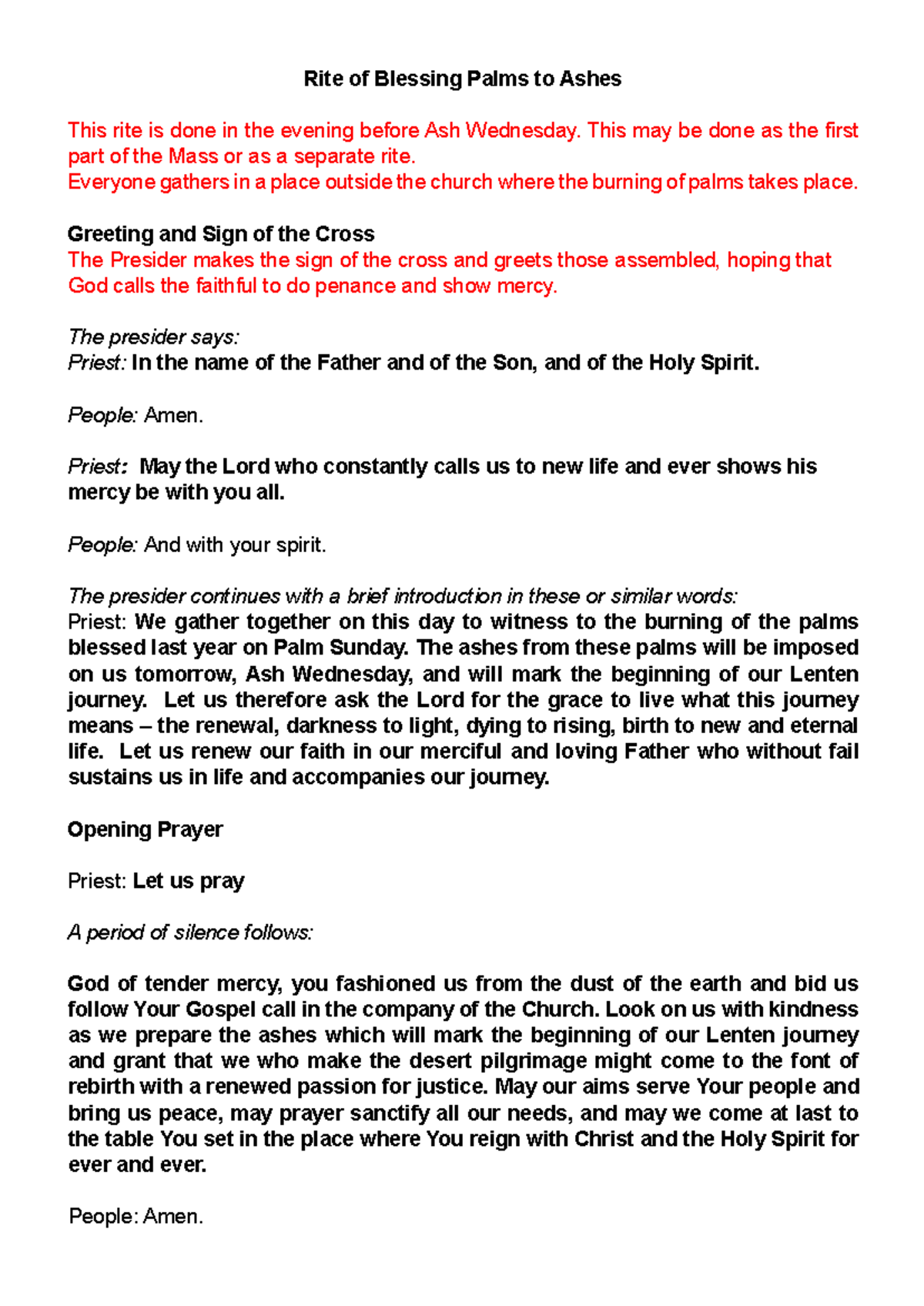 Rite of Blessing Palms & Ashes: Lenten Preparation Guide - Studocu