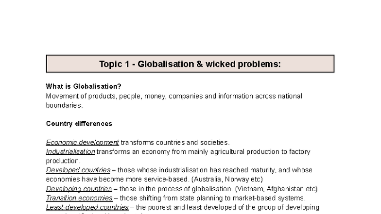 Globalisation CH1 Exam Notes: Understanding Wicked Problems - Studocu