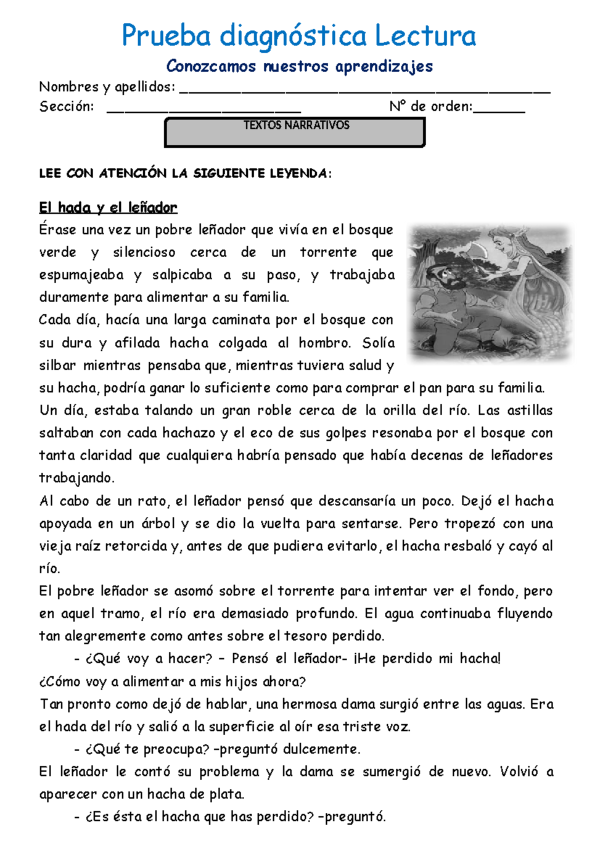 Prueba Diagnóstica de Lectura: Textos Narrativos y Mitos - Studocu