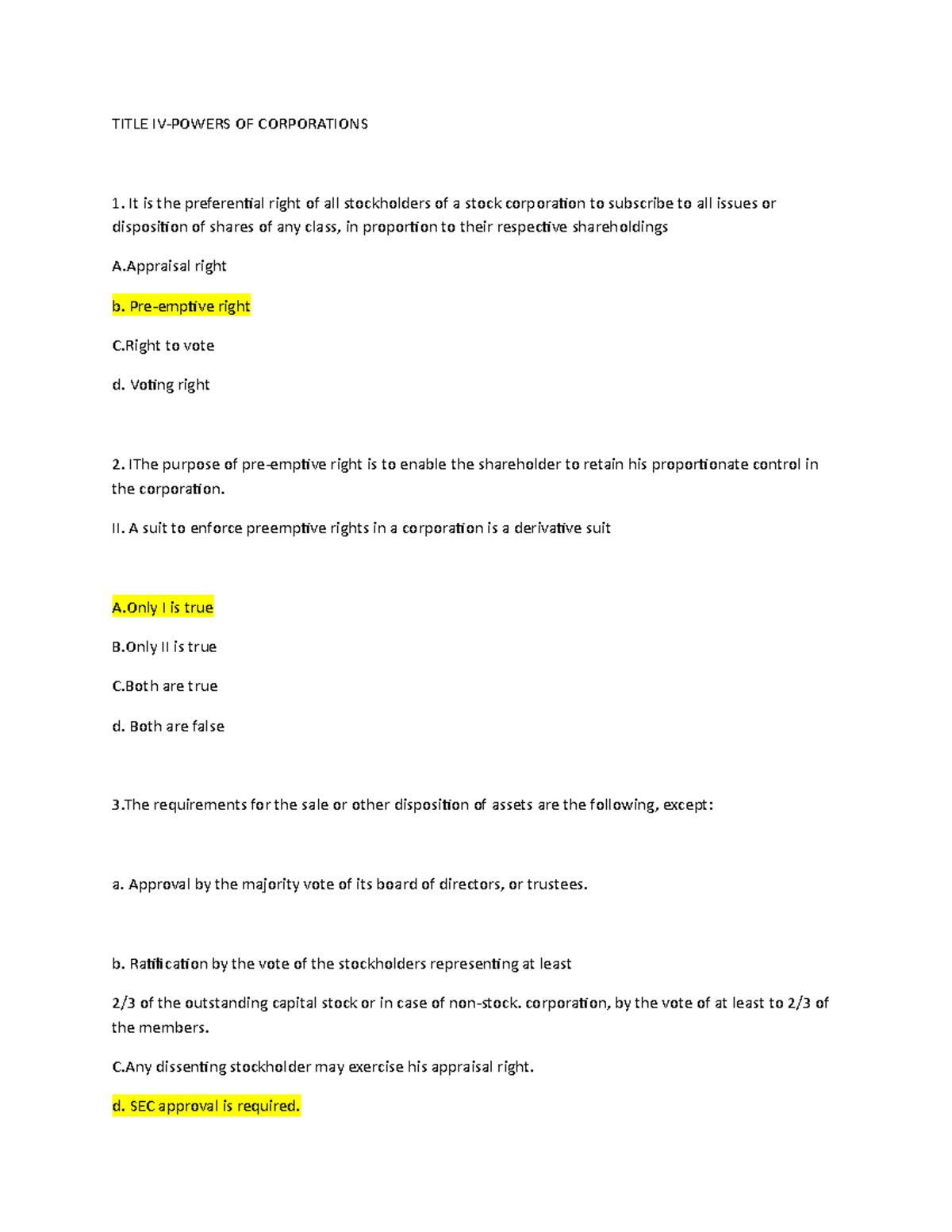 Title IV Powers - TITLE IV-POWERS OF CORPORATIONS It is the ...