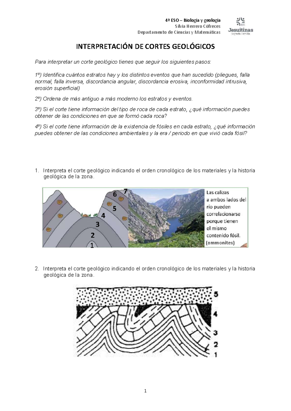 4ª ESO Biología y Geología: Ejercicios de Interpretación de Cortes ...