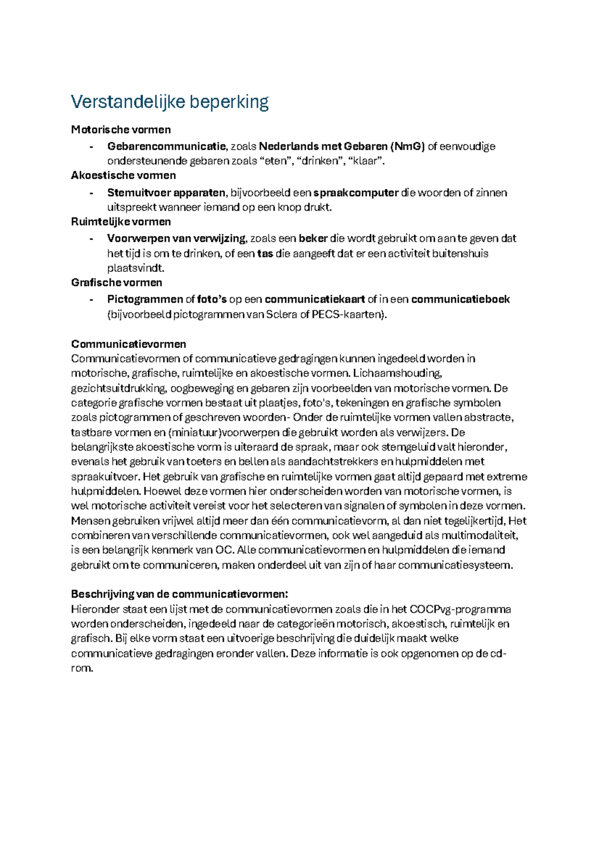 Communicatievormen bij Verstandelijke Beperking 2B: Motorisch en ...