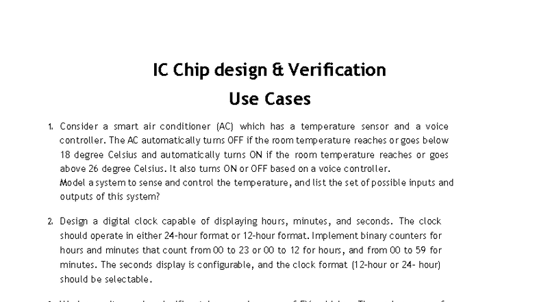IC Chip Design & Verification Level-I Use Cases Overview - Studocu