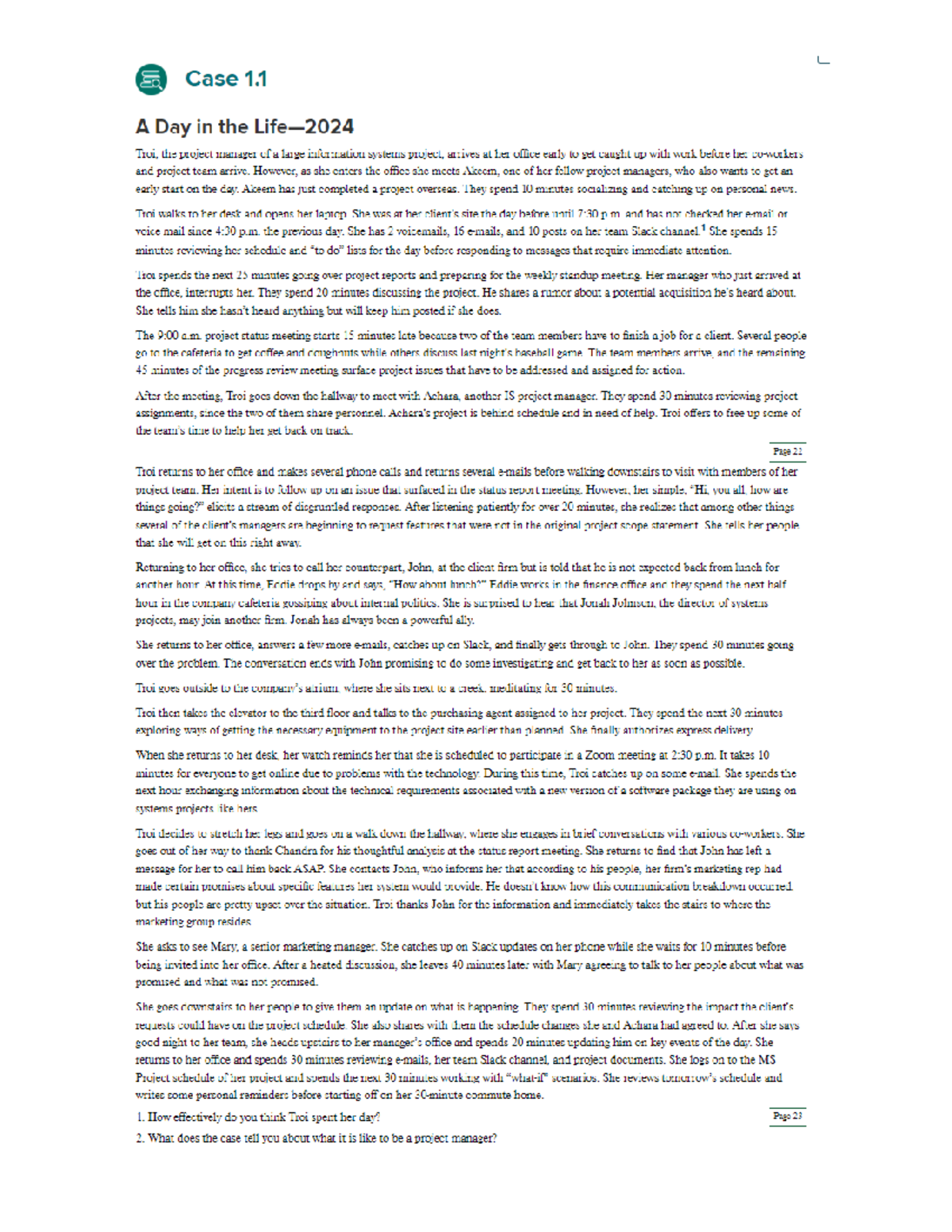 Case Study: A Day in the Life of Project Manager Troi (IS 101) - Studocu