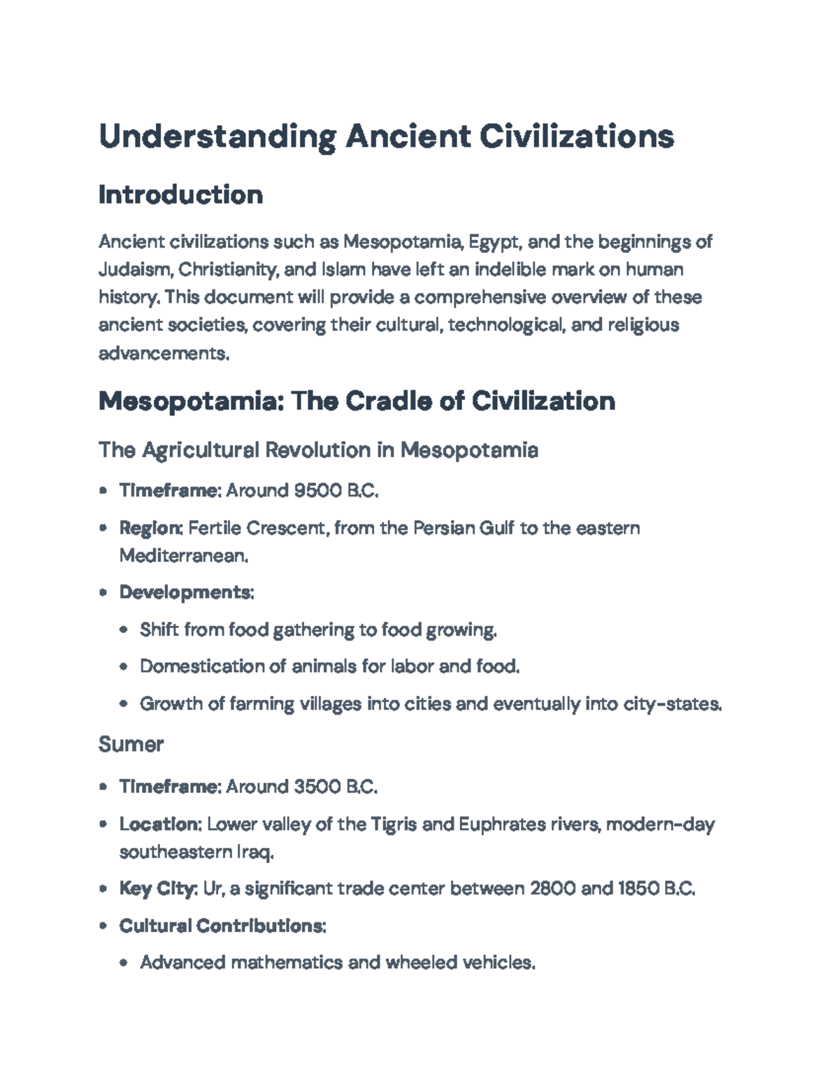Understanding Ancient Civilizations: A Study of Mesopotamia and Egypt ...