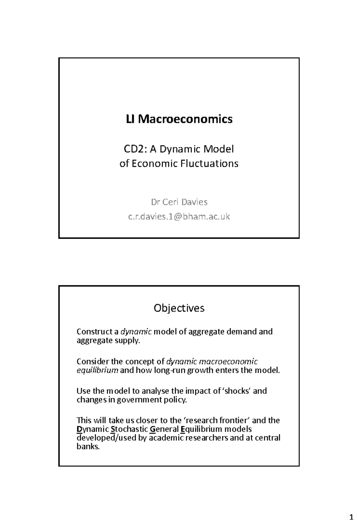 CD2: Dynamic Model of Economic Fluctuations - Lecture Slides - Studocu