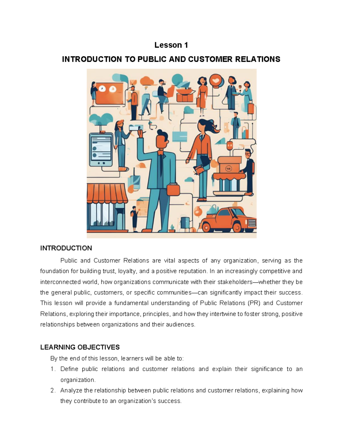 Module 1 - Introduction to Public and Customer Relations - Studocu