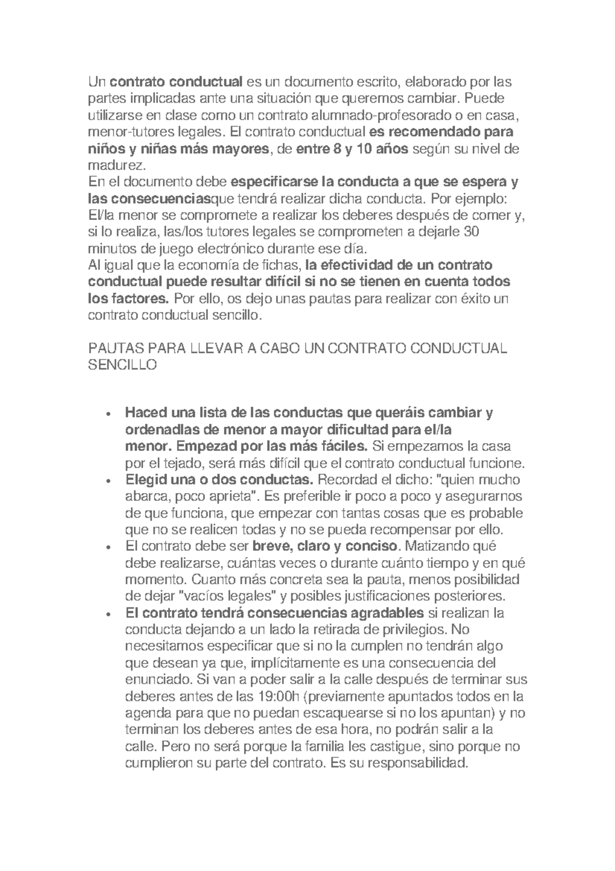 Pautas para elaborar un contrato conductual efectivo - Studocu