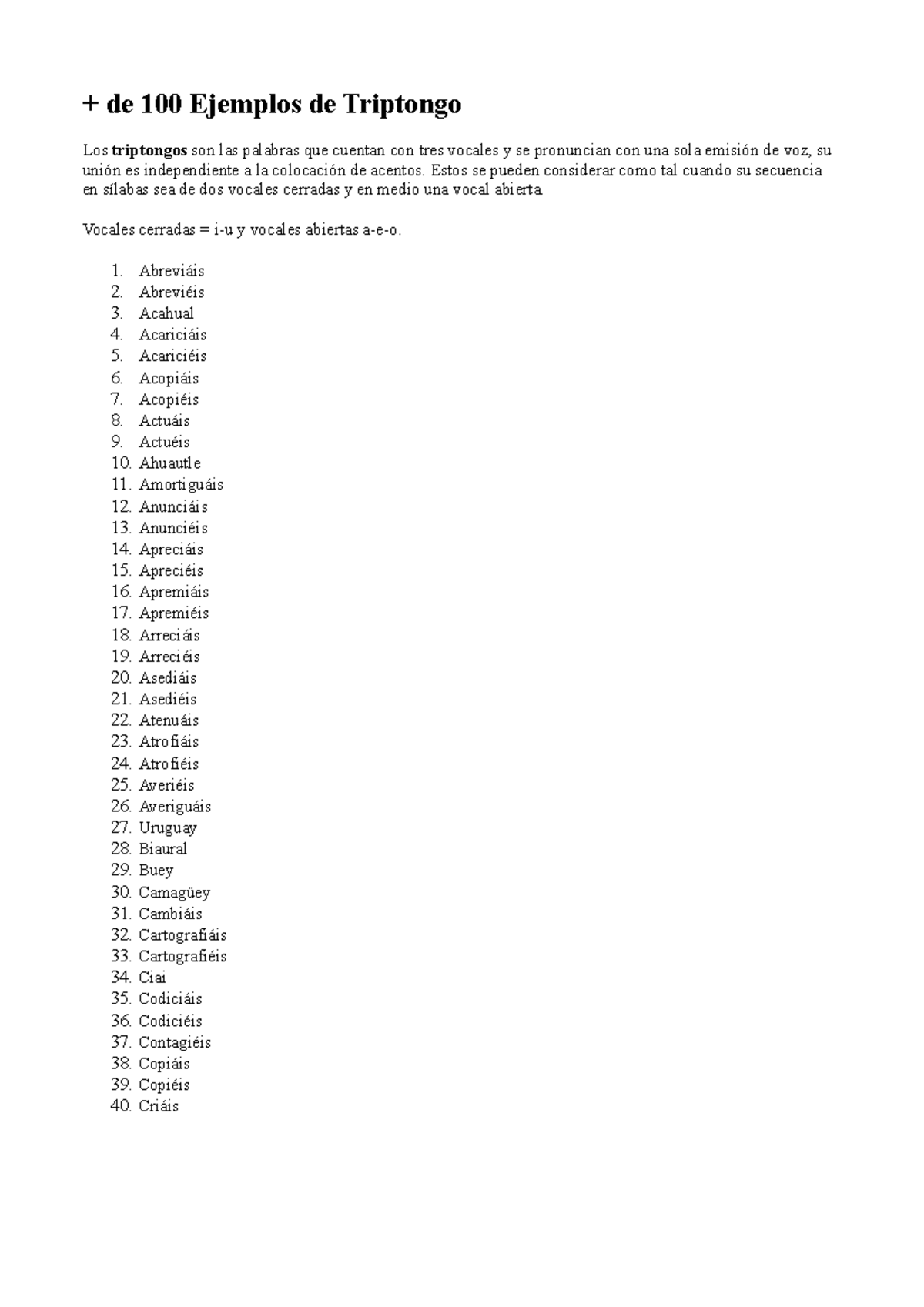 Ejemplos de triptongos e hiatos - + de 100 Ejemplos de Triptongo Los ...