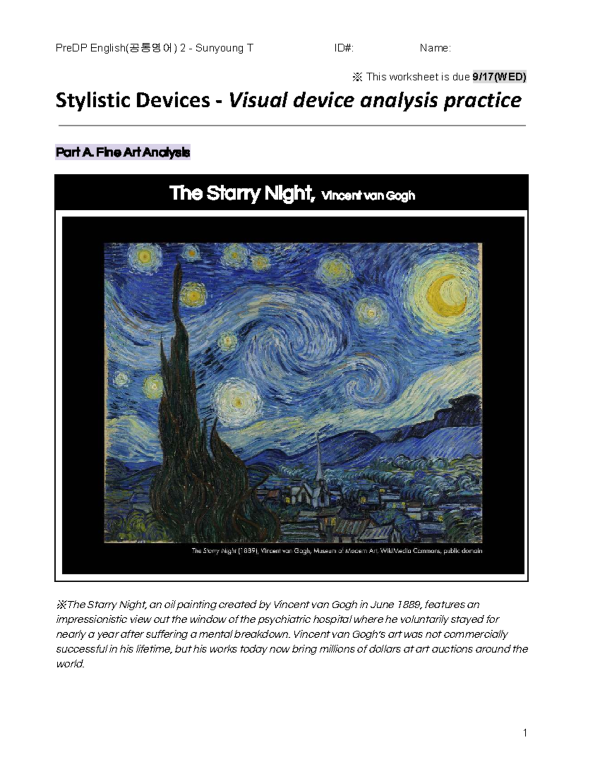 PreDP English(공통영어) 2: Stylistic Devices Analysis Worksheet - Studocu