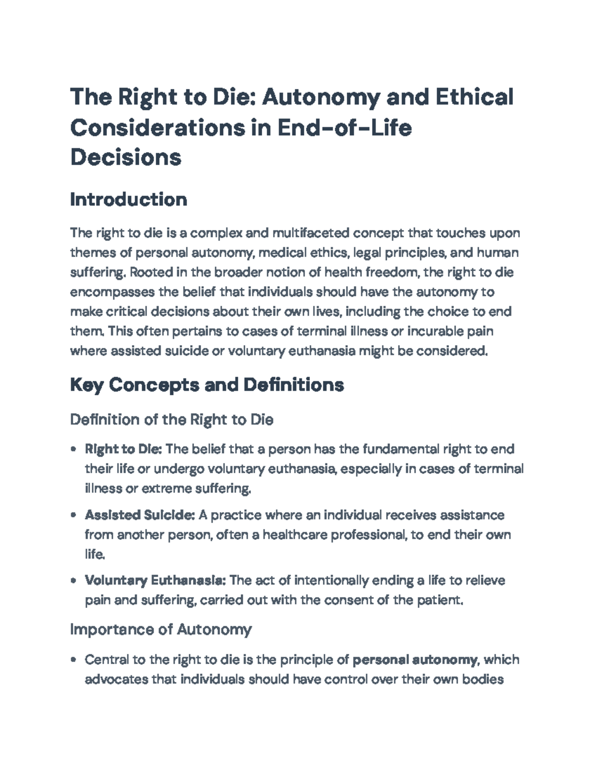 The Right to Die: Autonomy and Ethical Considerations in Euthanasia ...