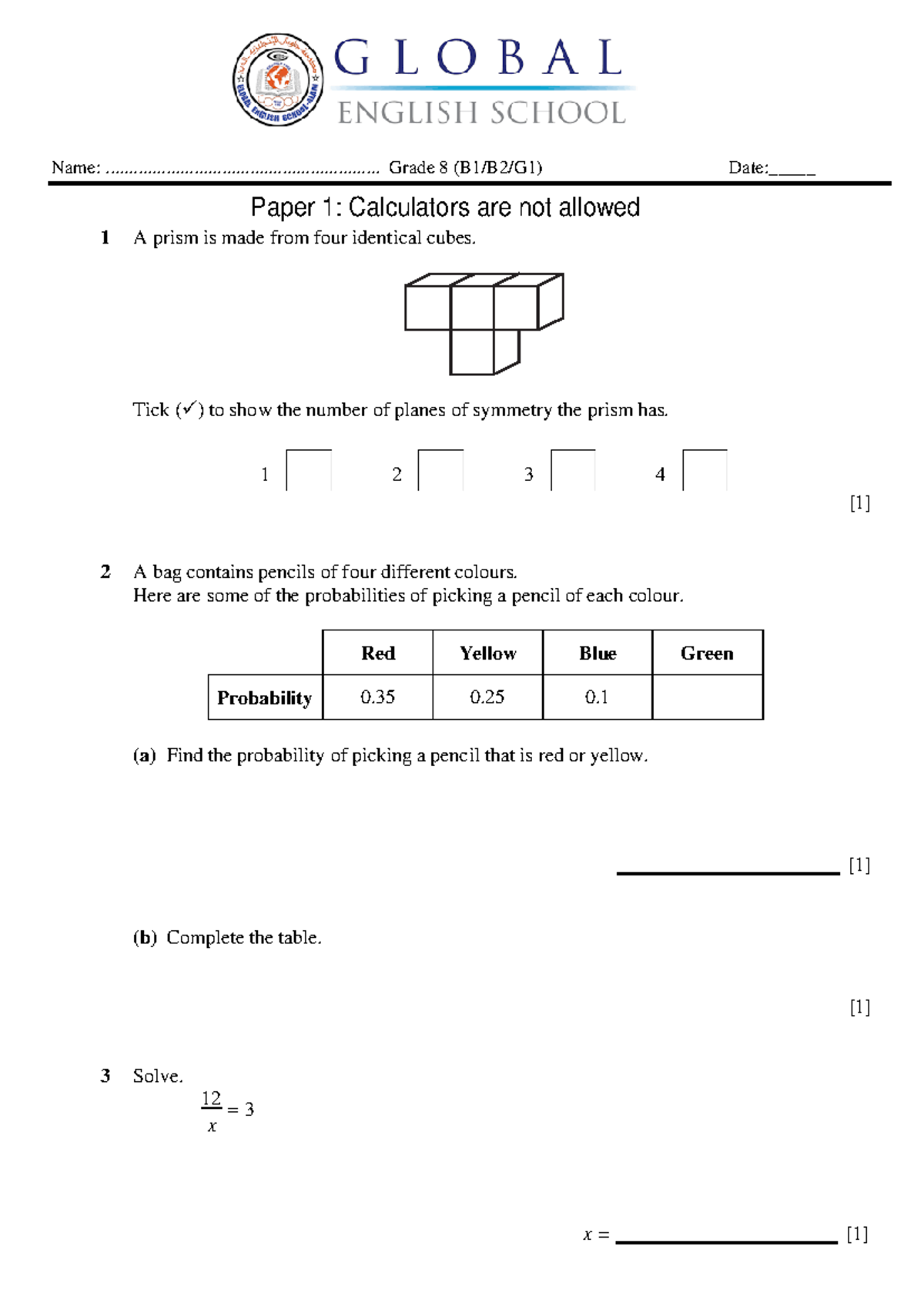 Grade 8 CPT Revision: Symmetry, Probability, and Geometry Concepts ...