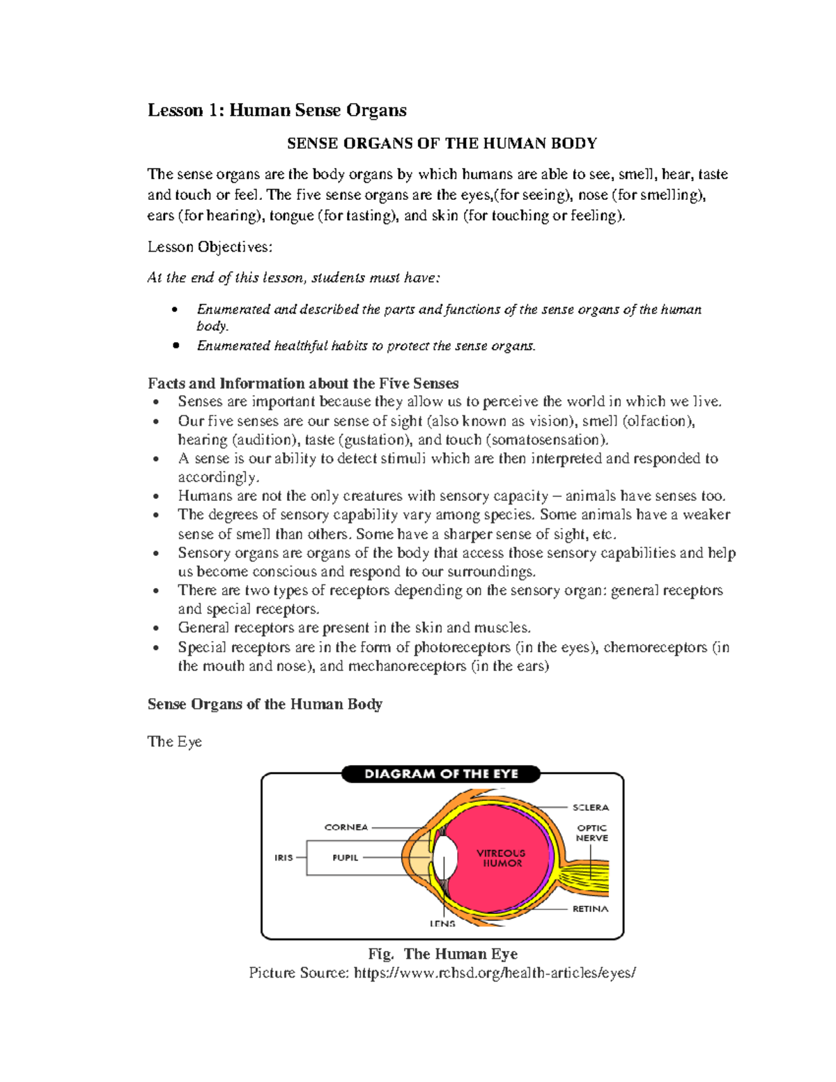 Unit 4 Biology: Functions of Human Sense Organs and Major Systems - Studocu