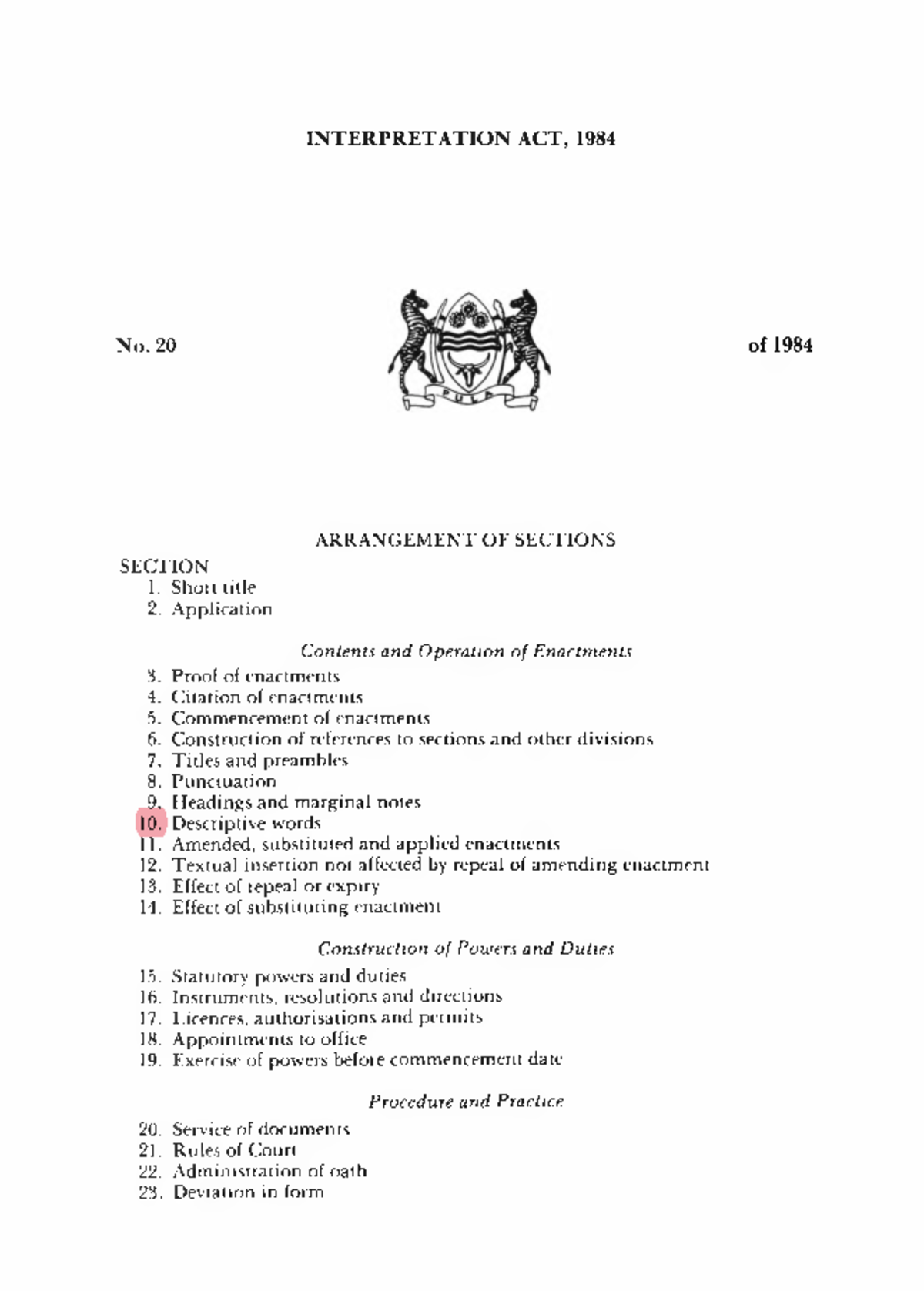 Interpretation Act No. 20 of 1984: Overview and Key Provisions - Studocu