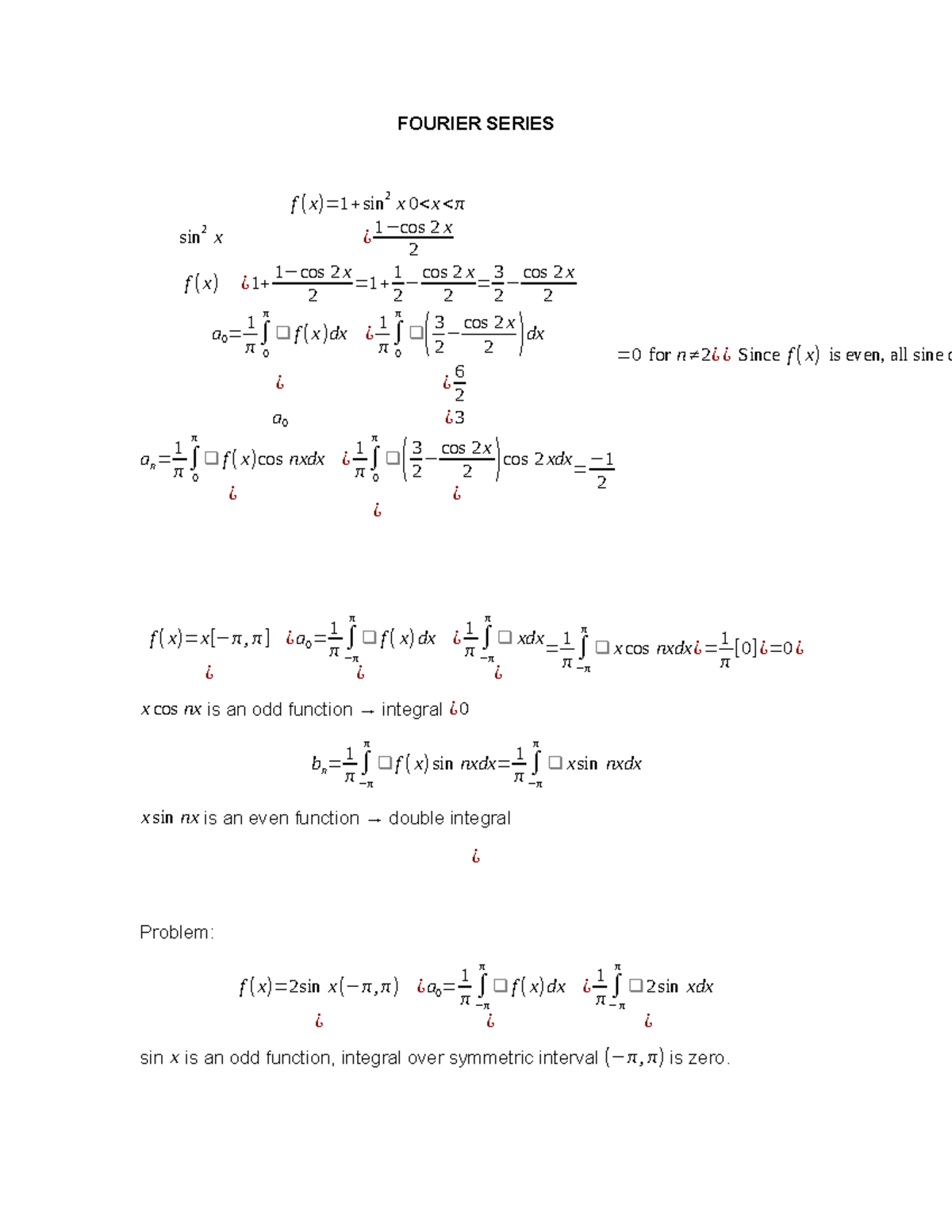 Fourier Series Notes for Math 101: Understanding Even and Odd Functions ...