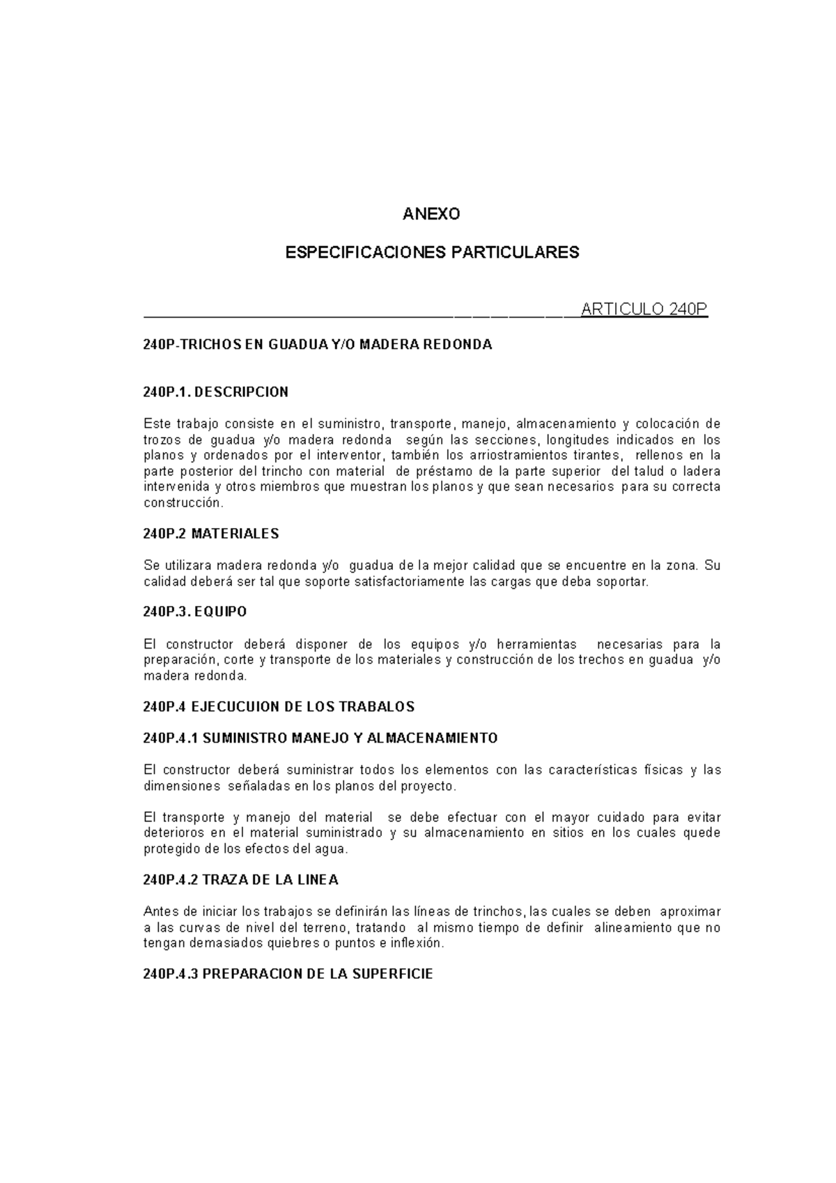 Especificaciones Técnicas para Trinchos 240P - ETTTT - Studocu