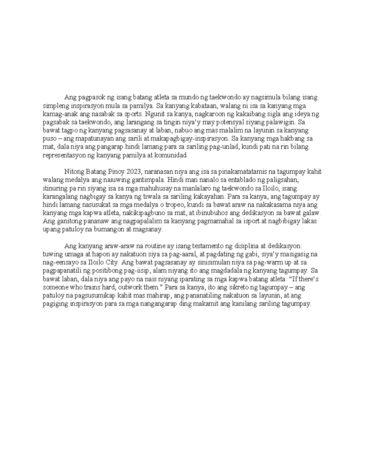 Filipino Feature Writing: Inspiring Journey of a Young Taekwondo ...