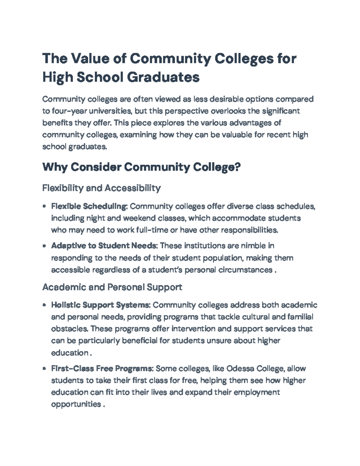 The Value of Community Colleges for HS Graduates: Benefits ...