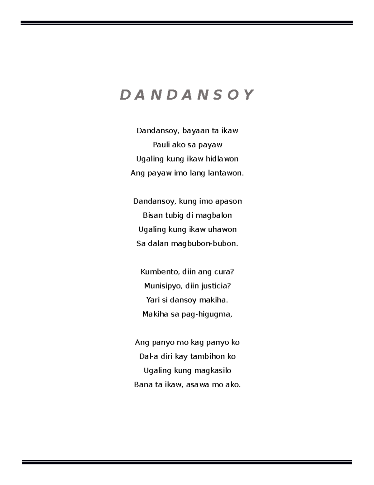 Folk Songs Collection - Dandansoy, Ang Pipit, Tong Tong Tong - Studocu