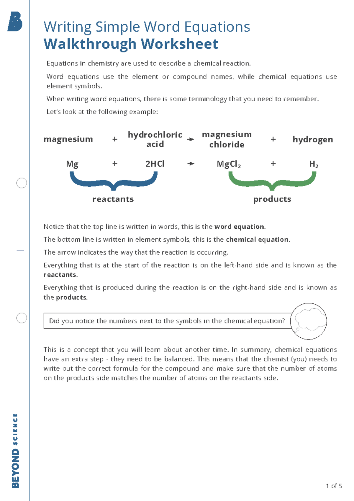 Chemistry Worksheet: Writing Word Equations (CHEM 101) - Studocu