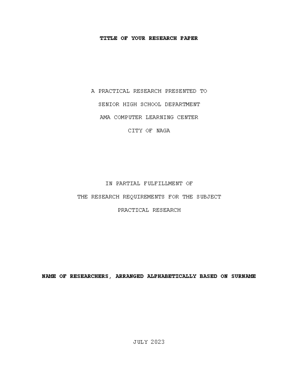 Research Format Preliminary Pages - TITLE OF YOUR RESEARCH PAPER A ...