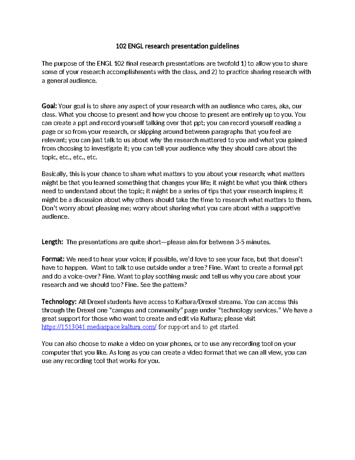 ENGL 102 Final Research Presentation Guidelines - Studocu