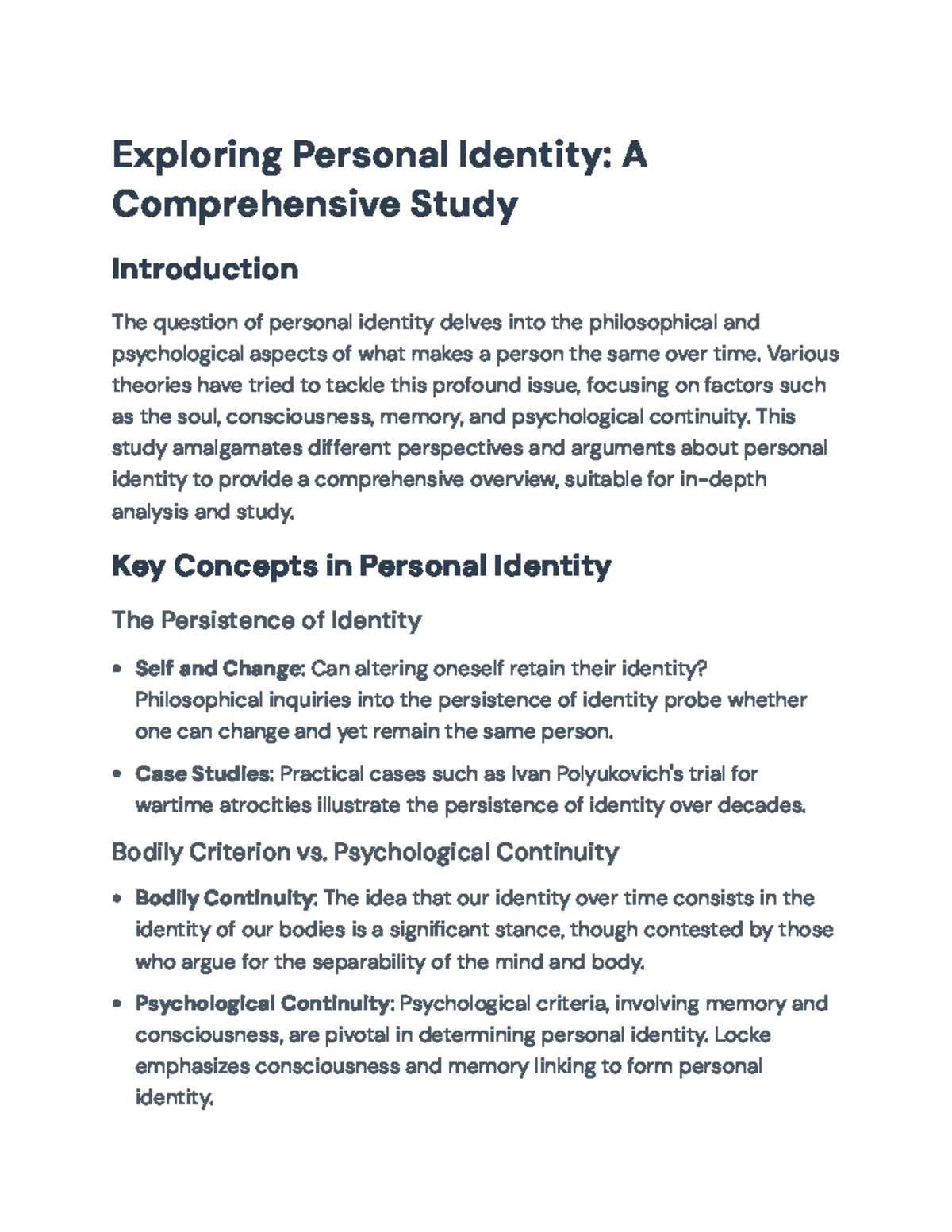 Exploring Personal Identity: Theories and Philosophical Perspectives ...