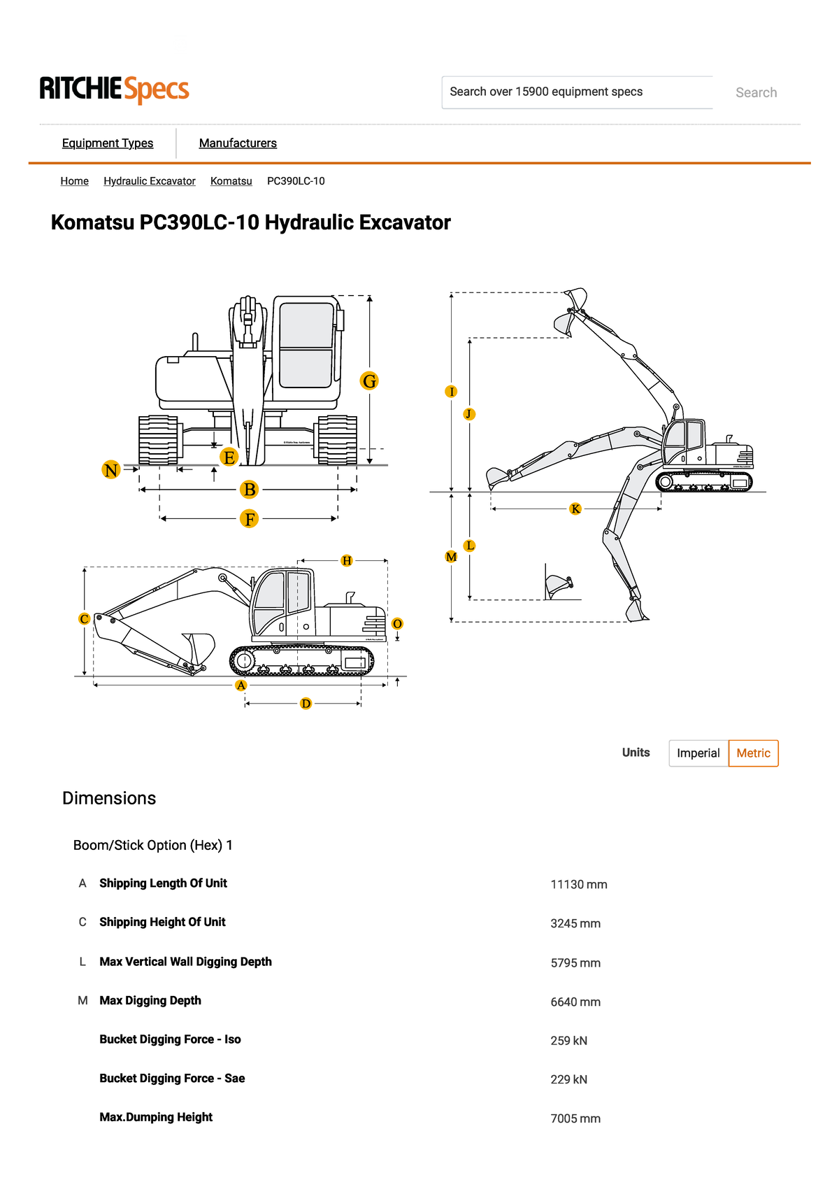 Komatsu PC390LC-10 Hydraulic Excavator Specs & Dimensions Ritchie Specs - - Studocu