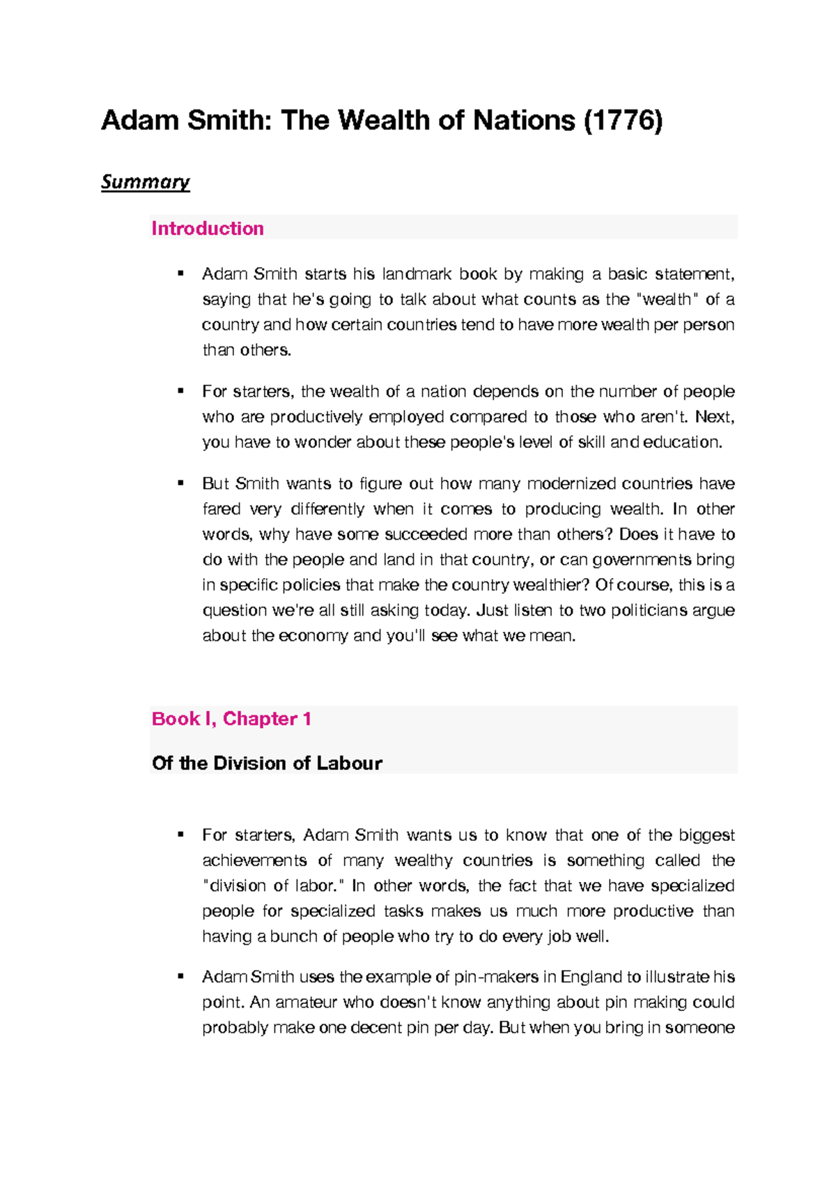 Adam Smith: Wealth of Nations (Summary) - Adam Smith: The Wealth of ...