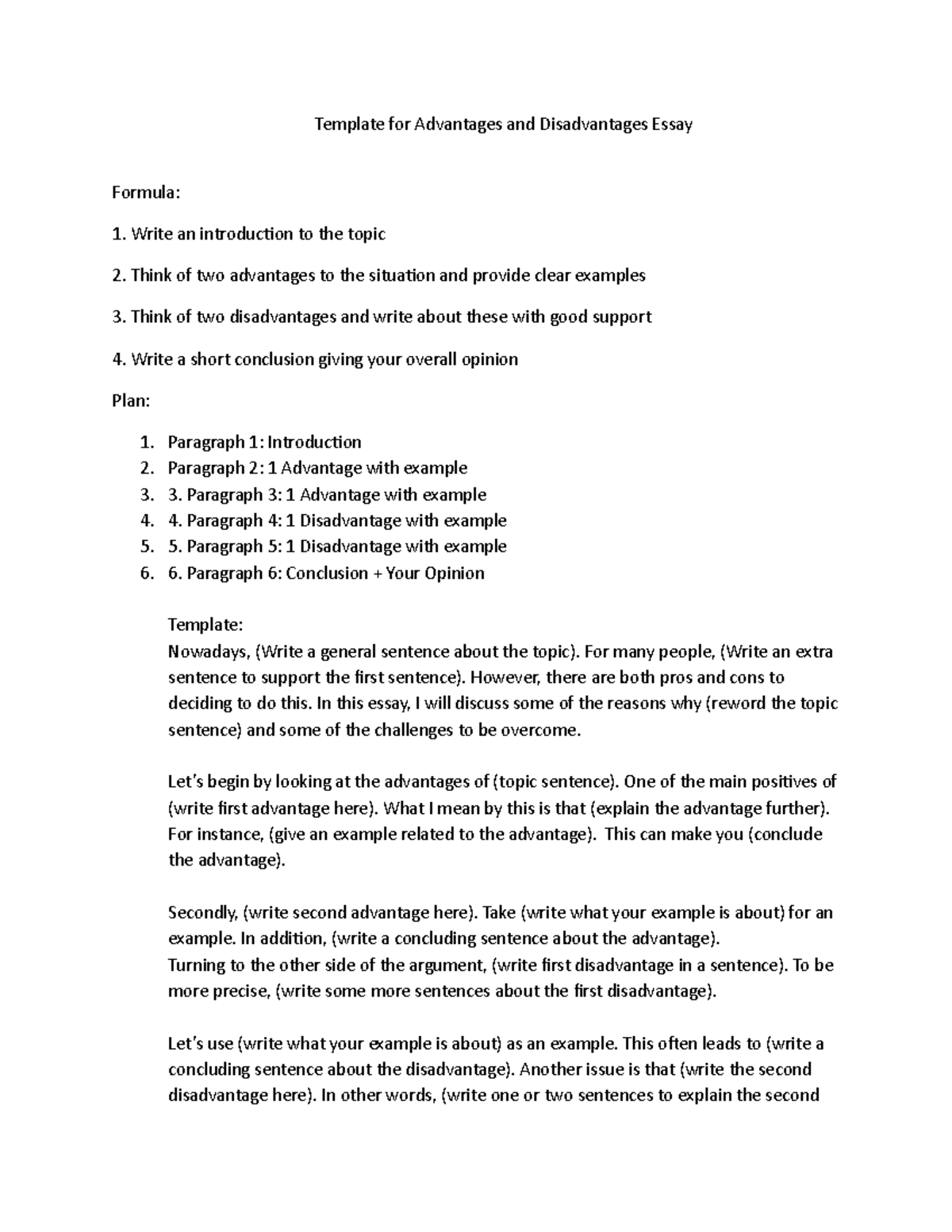 Advantages and Disadvantages Essay Template for Writing Tasks - Studocu