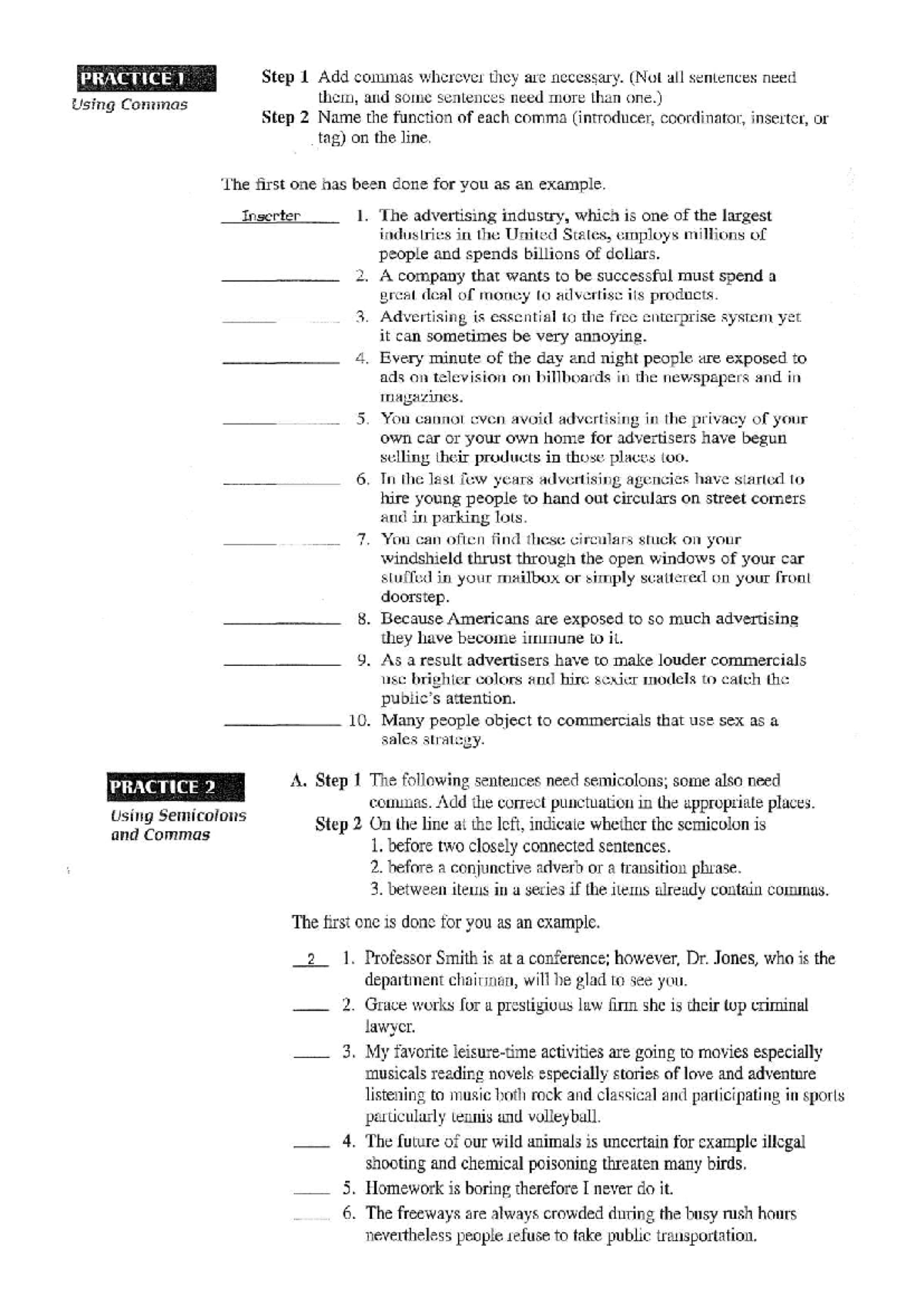 Punctuation Practice: Commas, Semicolons, and Colons Exercises - Studocu