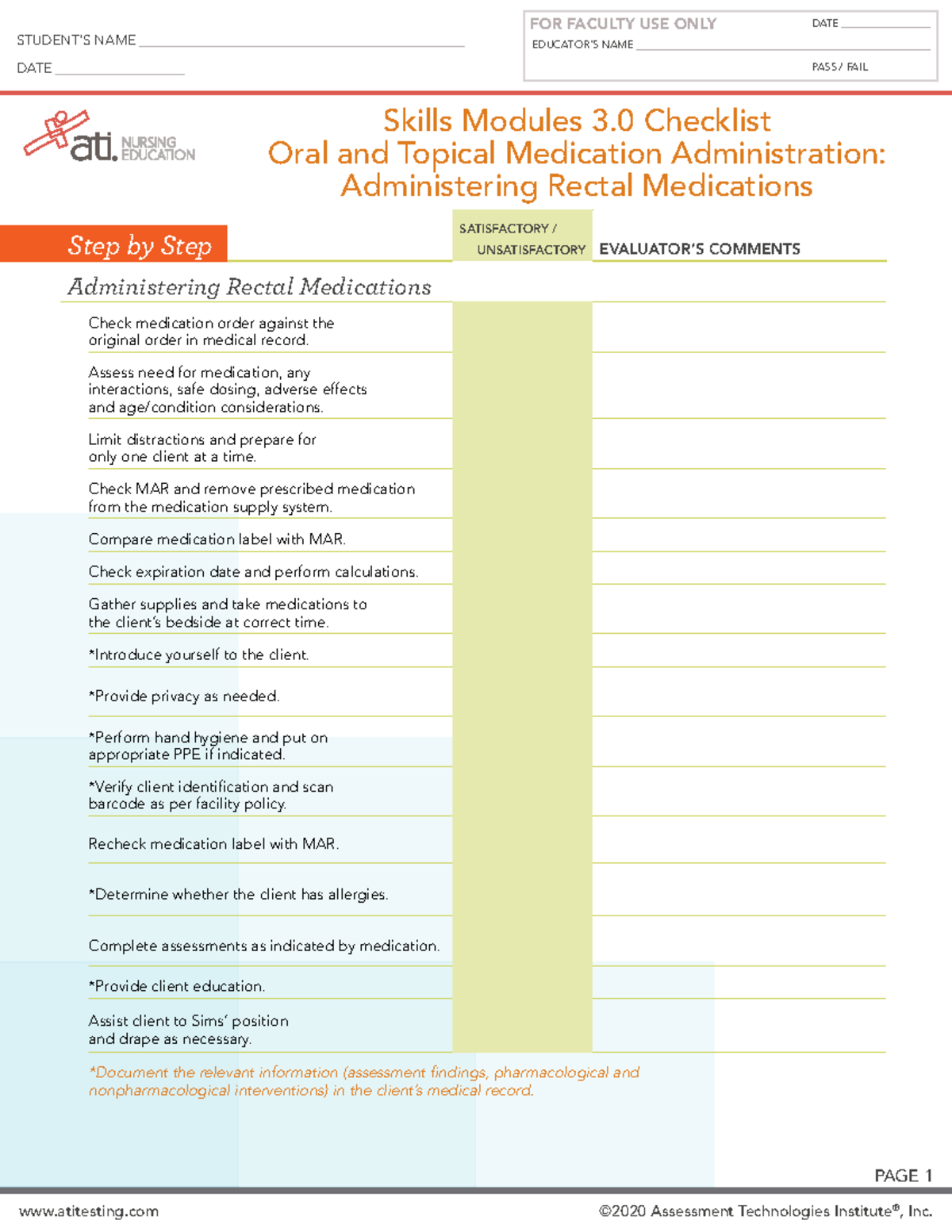 NURSING EDUCATION IL: Skills Checklist for Oral & Rectal Med Admin ...