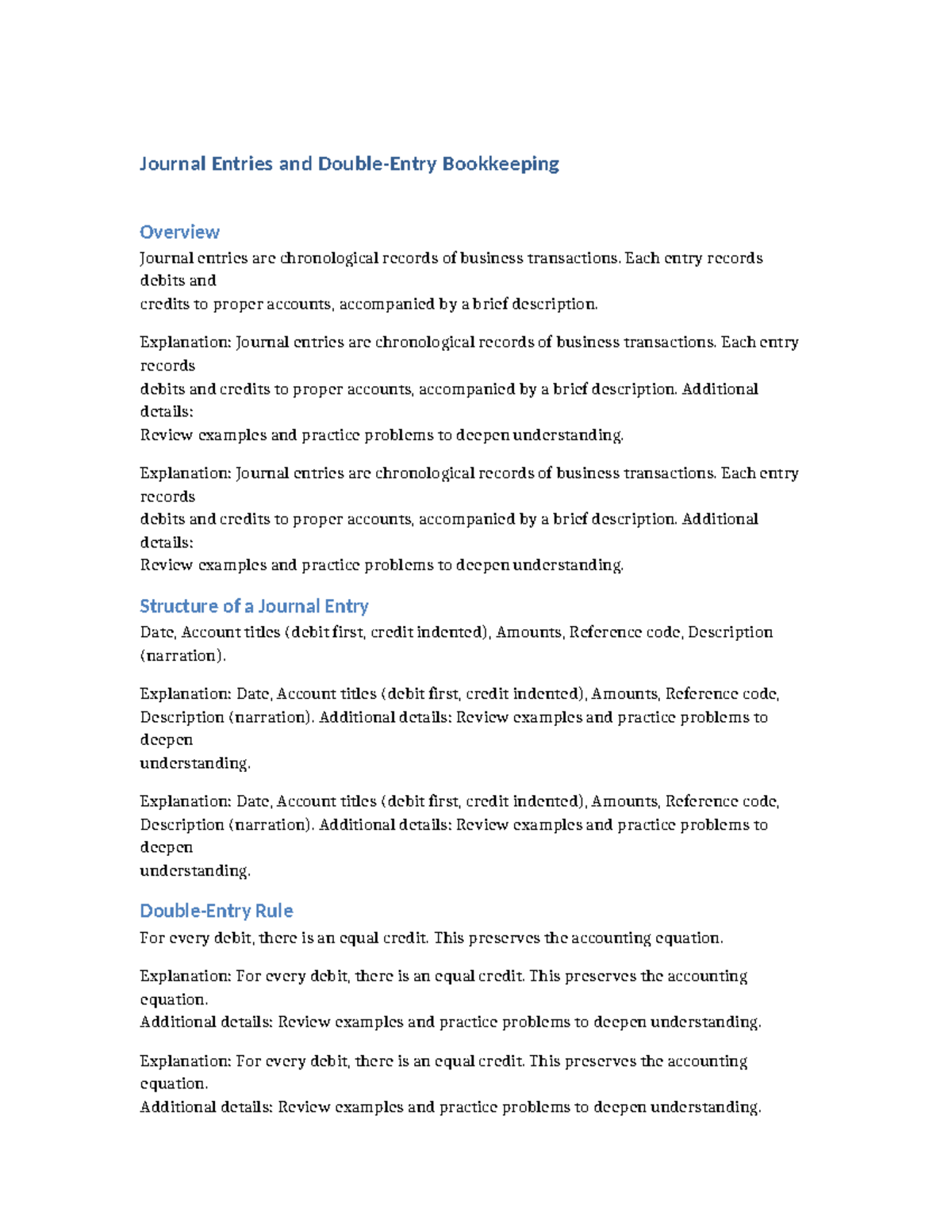 02 Journal Entries and Double Entry Overview - Studocu