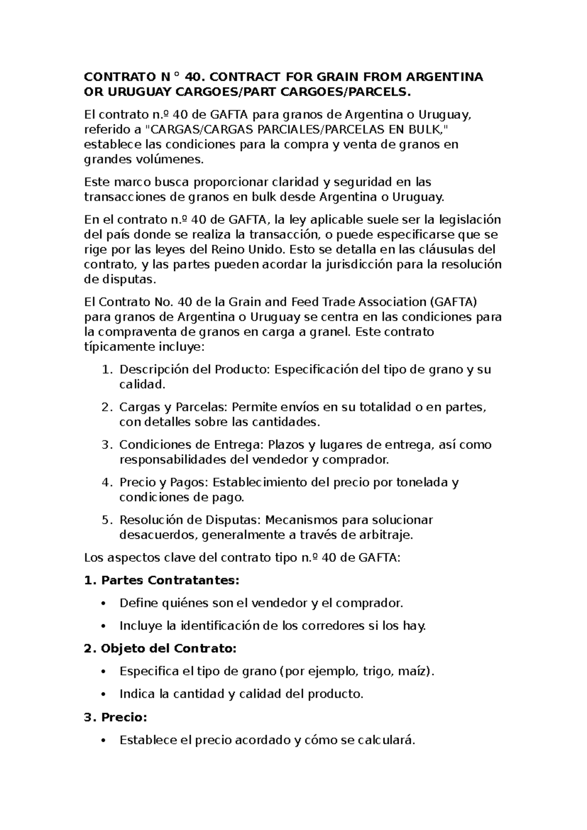 Contrato GAFTA N° 40: Compras y Ventas de Granos en Bulk - Studocu