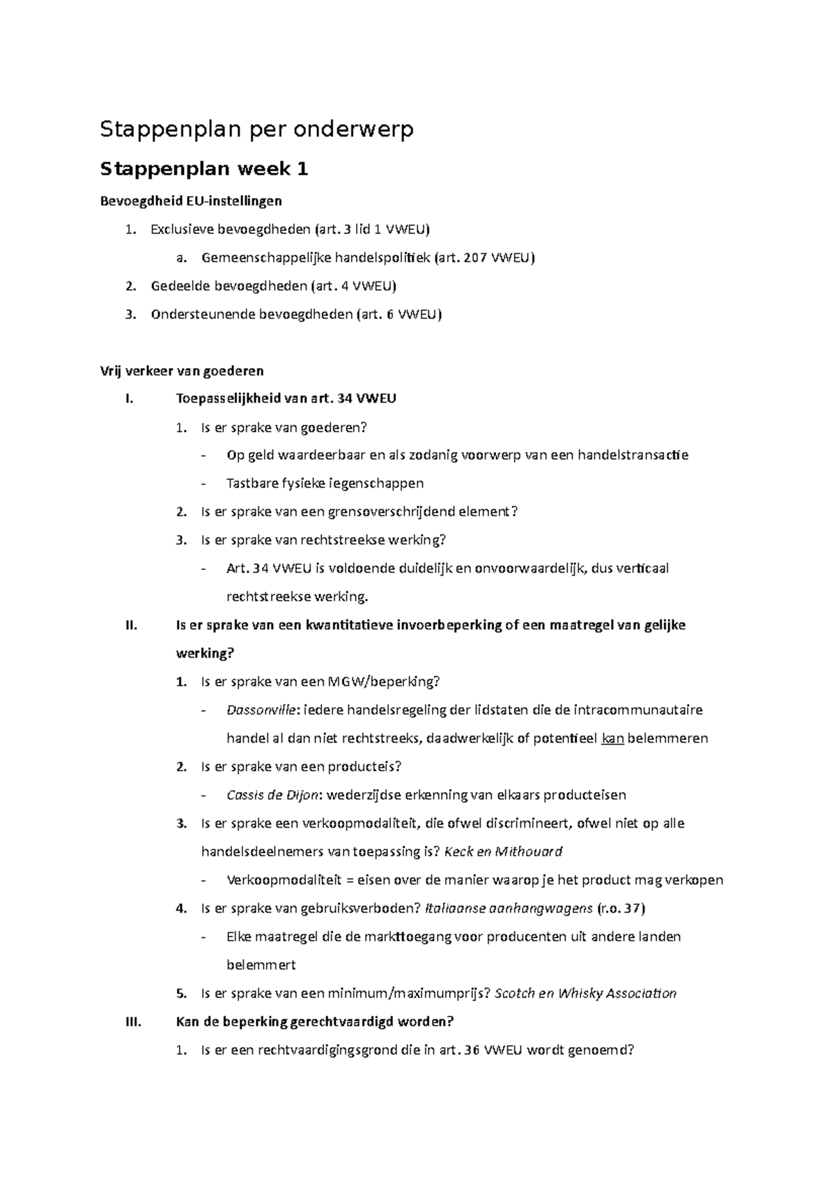 Stappenplan EU-recht: Week 1 tot Week 4 Overzicht en Analyse - Studeersnel