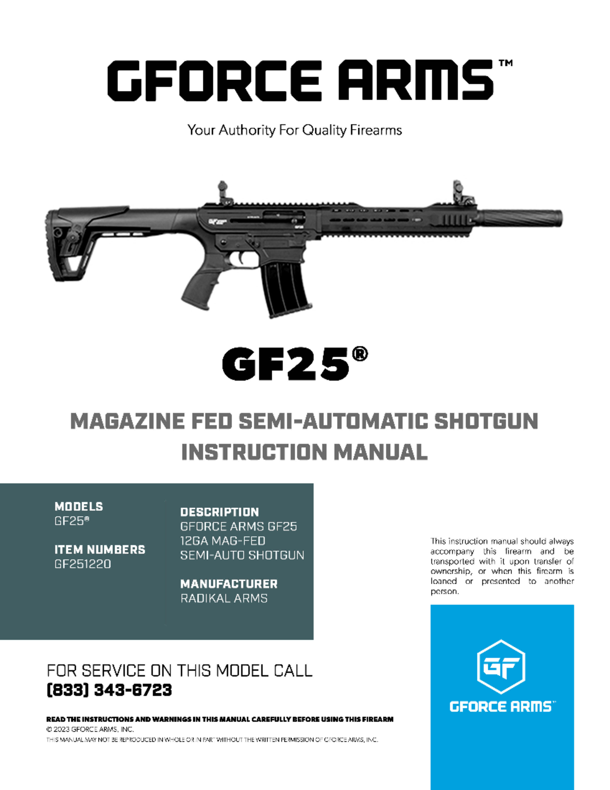 GForce Arms GF25 12GA Shotgun Owner's Instruction Manual - Studocu
