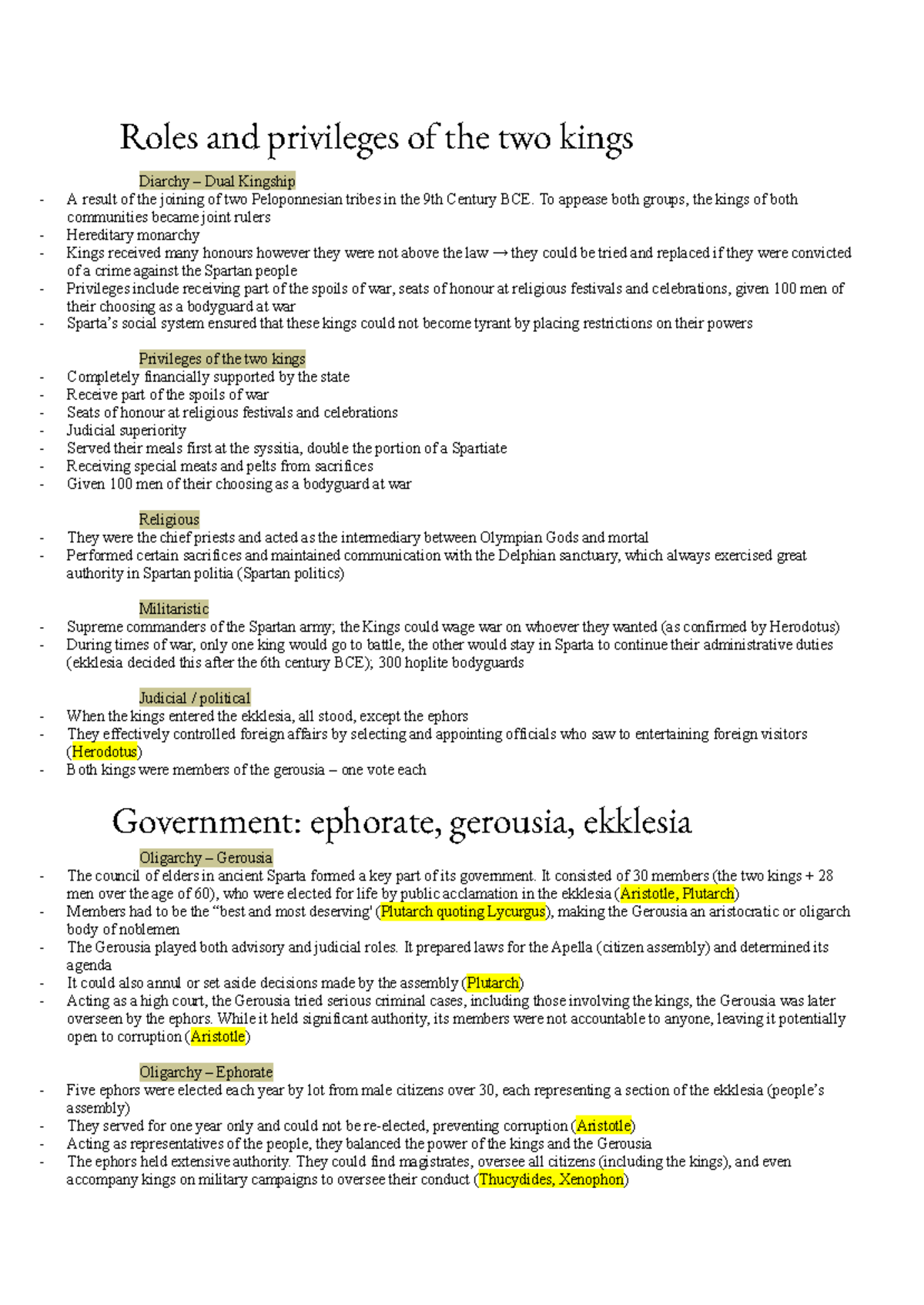 Sparta Notes - HSC Ancient History: Dual Kingship & Society - Studocu
