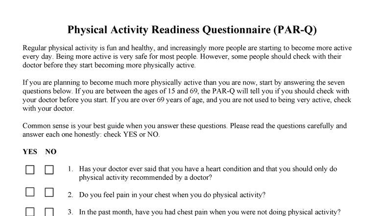 Physical Activity Readiness Questionnaire (PARQ) for PE - Studocu