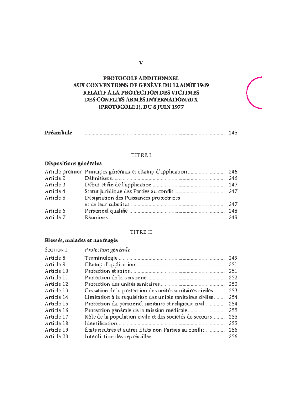 Protocole Additionnel I aux Conventions de Genève (1977) - Protection ...