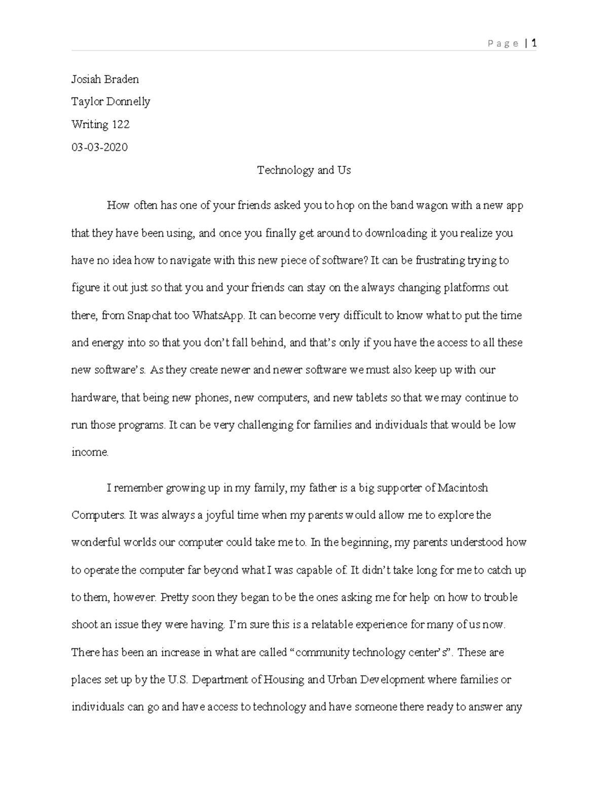 Writing 122 Essay 2 Rough Draft: Technology and the Digital Divide ...